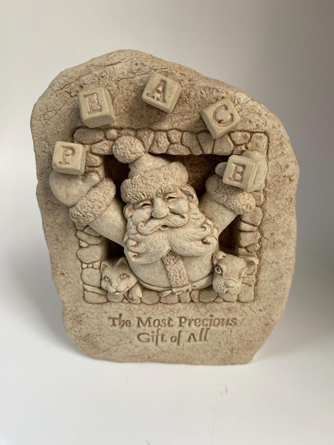 Carruth Studio Stone Art Santa With Letters Wall Plaque, 2003, 5” Tall ...