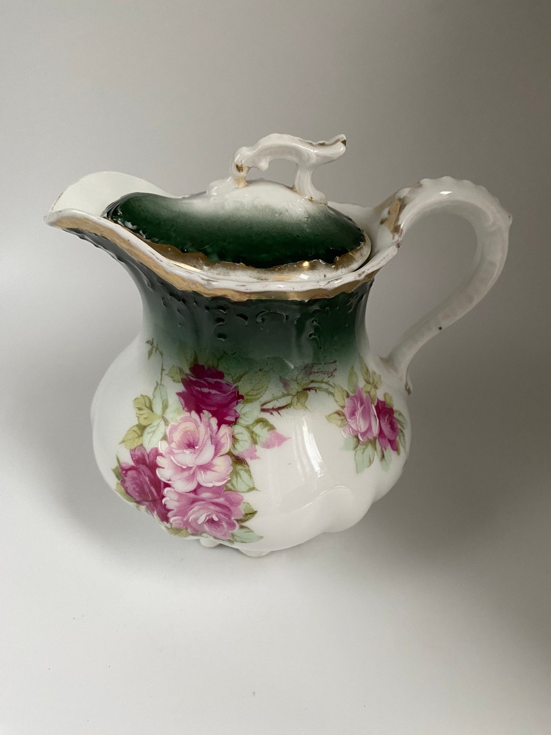 Antique Weimar Germany Hand Painted Floral Pitcher With Lid, 5” Tall - Etsy