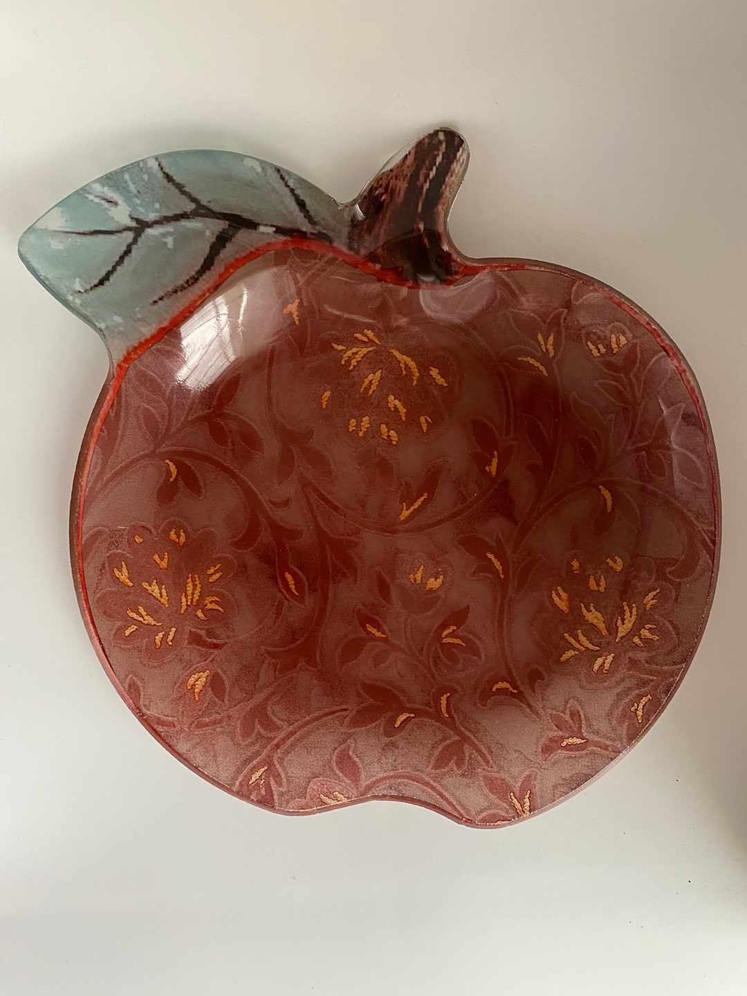 Vintage Beautiful Fused Glass Art Apple Shaped Plate, Large Apple Plate ...
