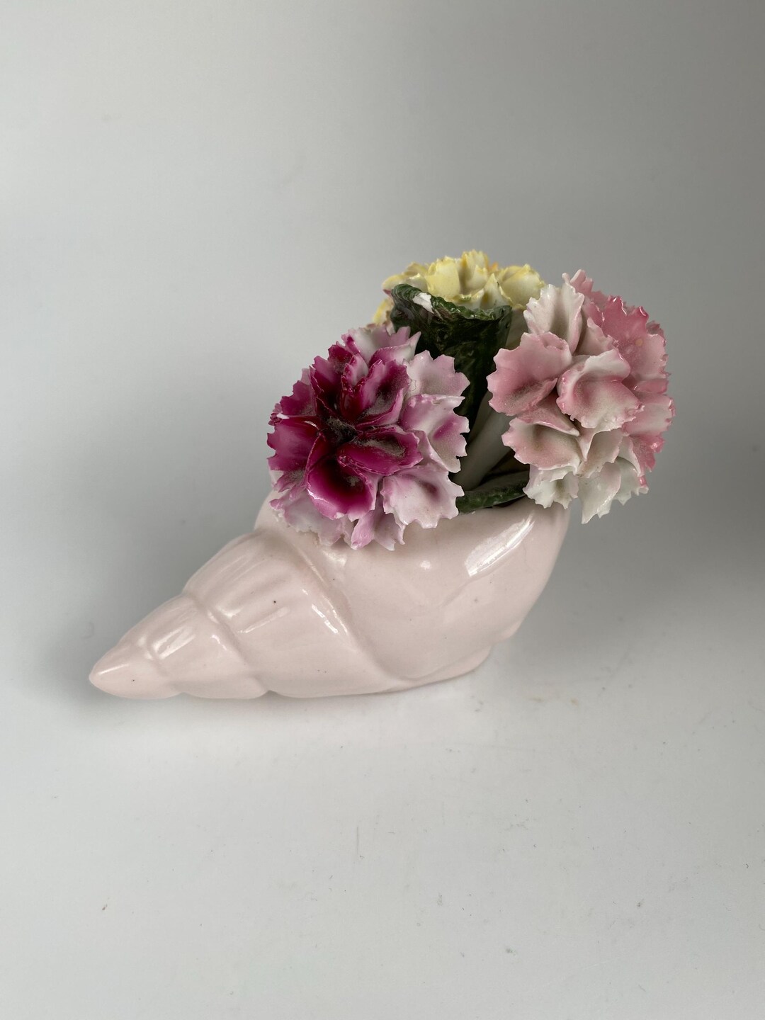 Staffordshire English Bone China Carnations Flowers on Sea Shell, 2.5 ...