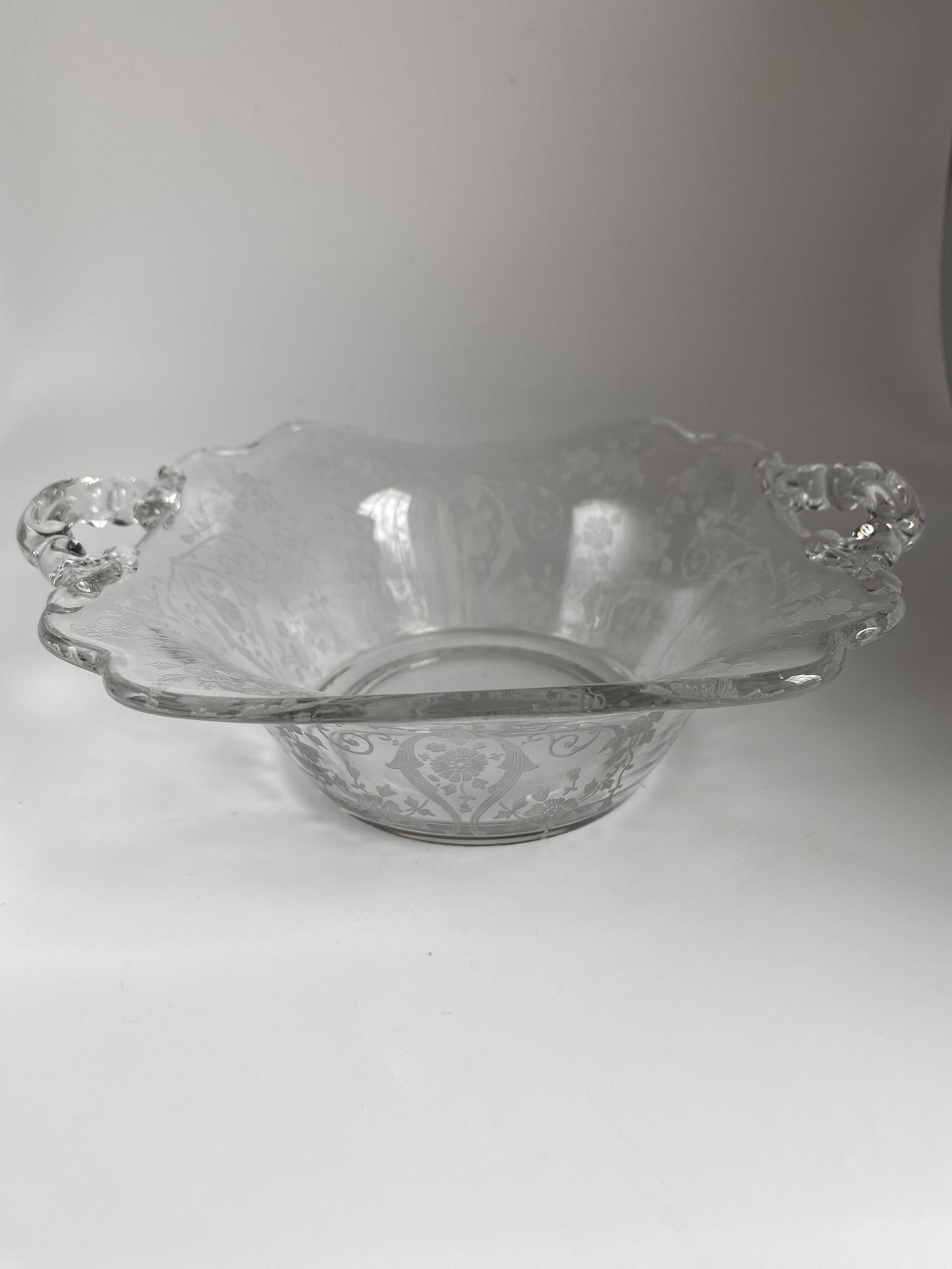 Vintage Cambridge Glass Diane Pattern Floral Bowl With Handles, 6.75”x5 ...