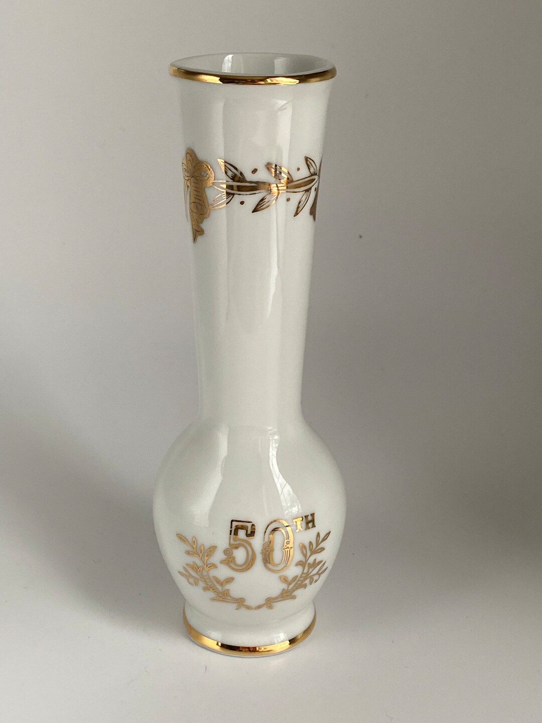 Vintage Lefton China 50th Anniversary Bud Vase, Hand Painted, 6 1/4 ...