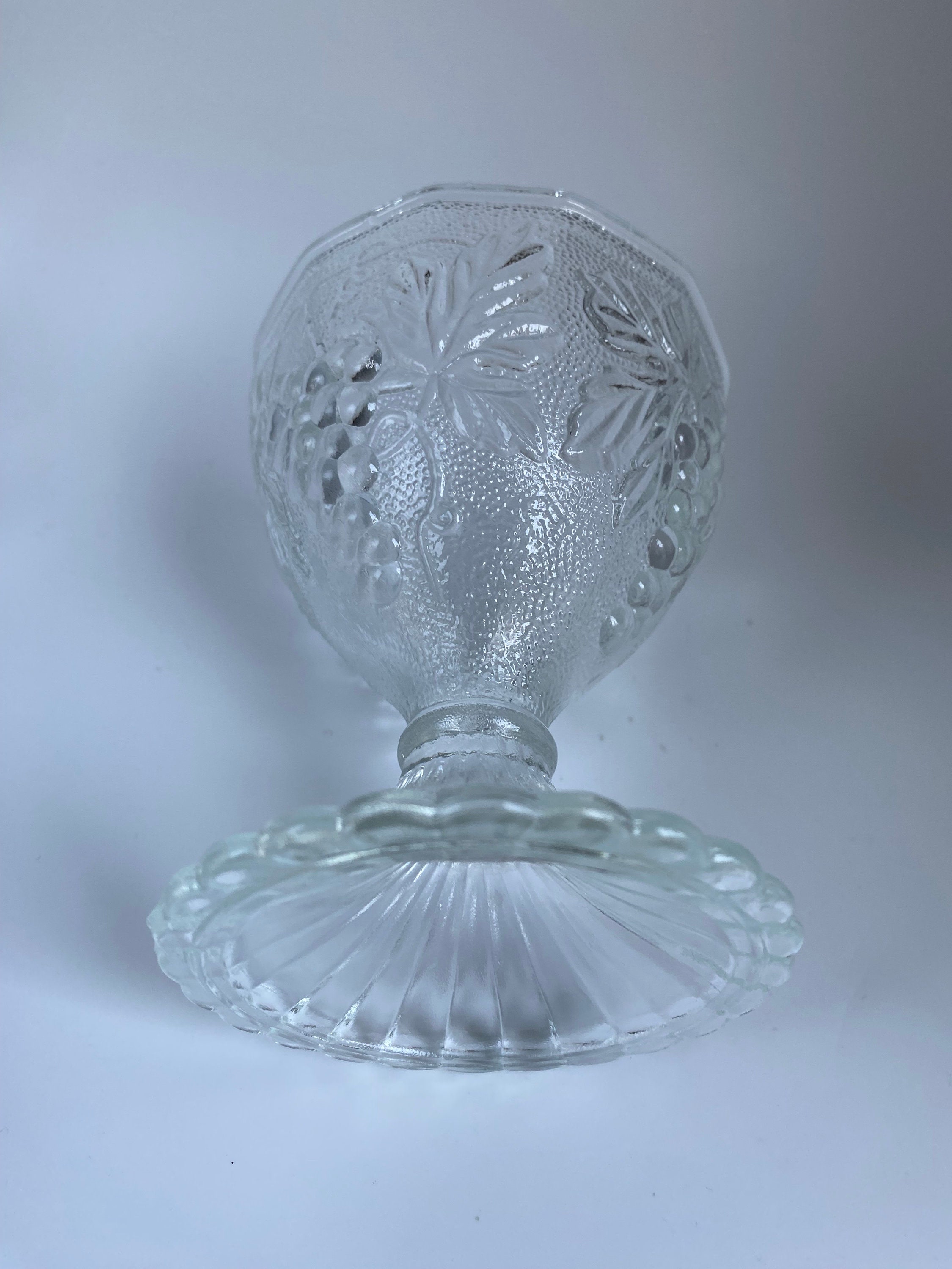 Vintage Depression Clear Sandwich Glass Grape Leaf Pattern Ice Cream ...