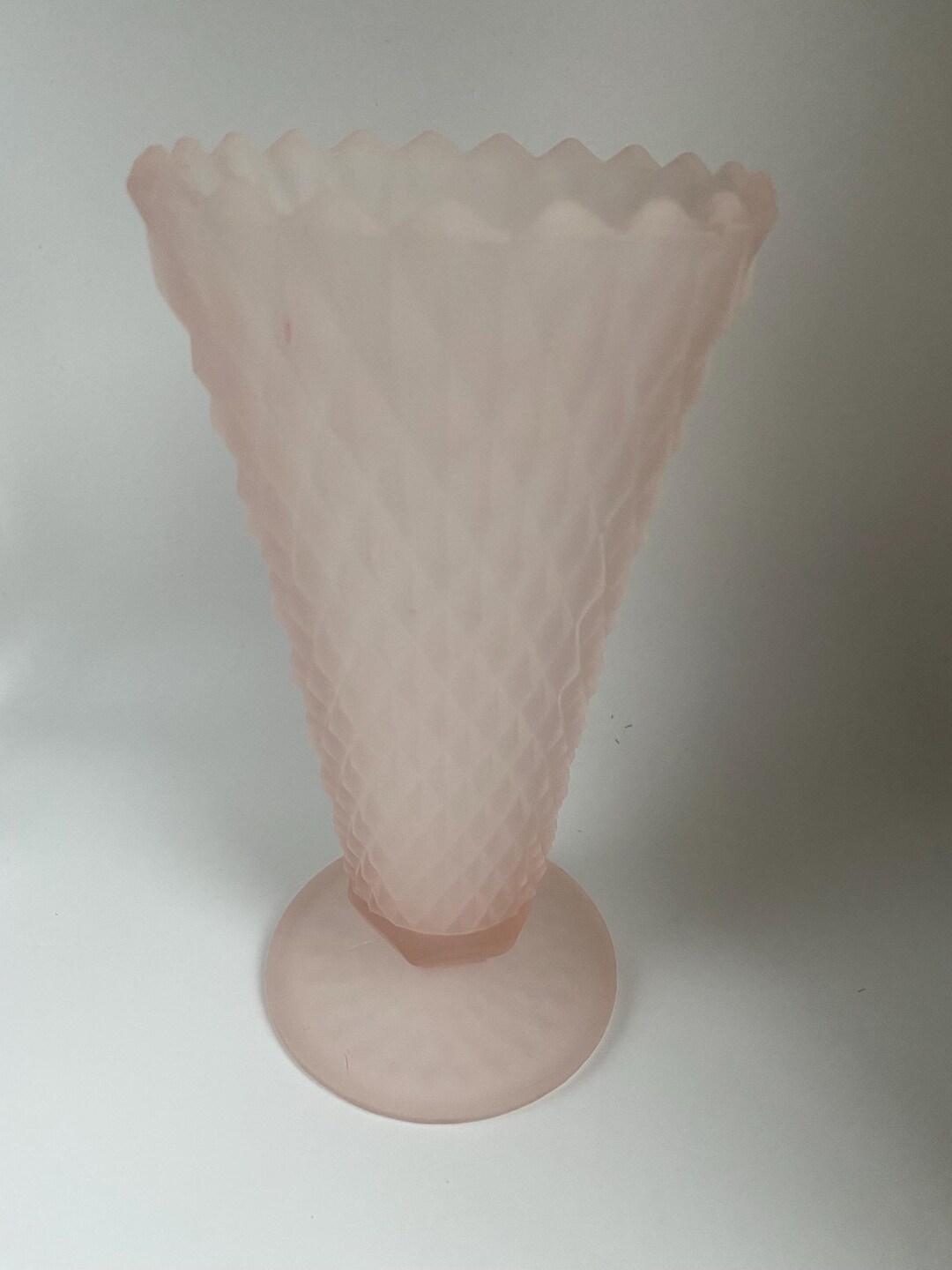 Vintage Indiana Glass Diamond Point Pattern Pale Pink Satin Frosted ...