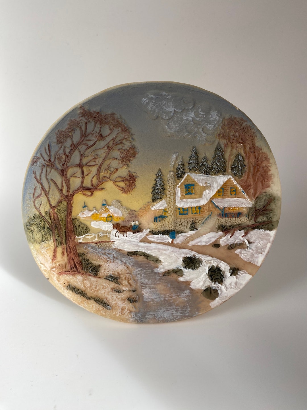 Miniature Designspirations 3D Winter Scene Plate, 4 3/8, 2002 - Etsy