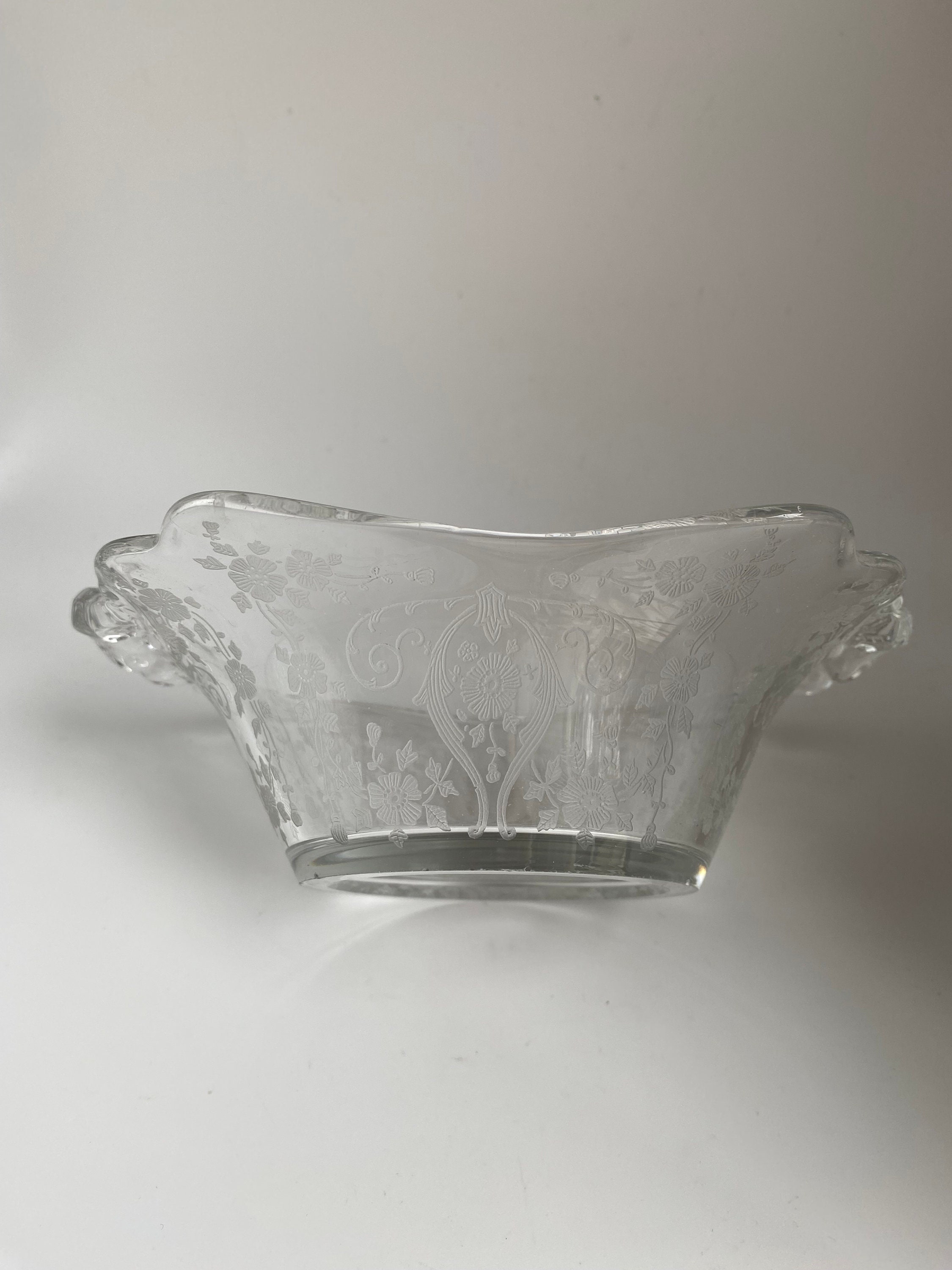 Vintage Cambridge Glass Diane Pattern Floral Bowl With Handles, 6.75x5 ...