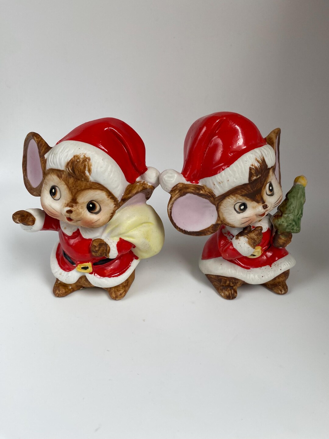 Vintage Homco Mouse Santa Figurines, Set of 2 Porcelain Mice Figurines ...