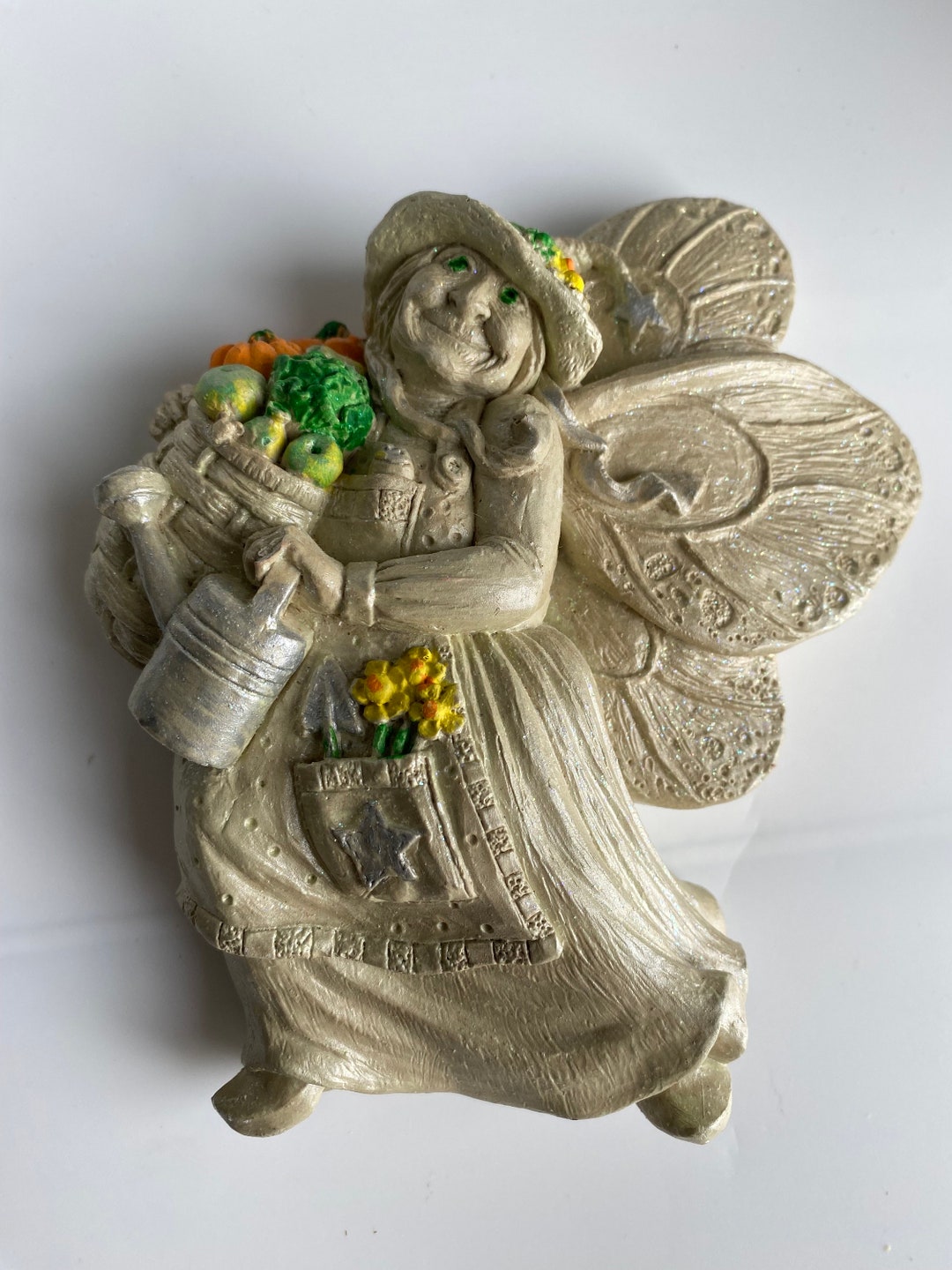 Carruth Studio Stone Art Angel With Pumpkins Figurine, 1997, 5.25” Tall ...