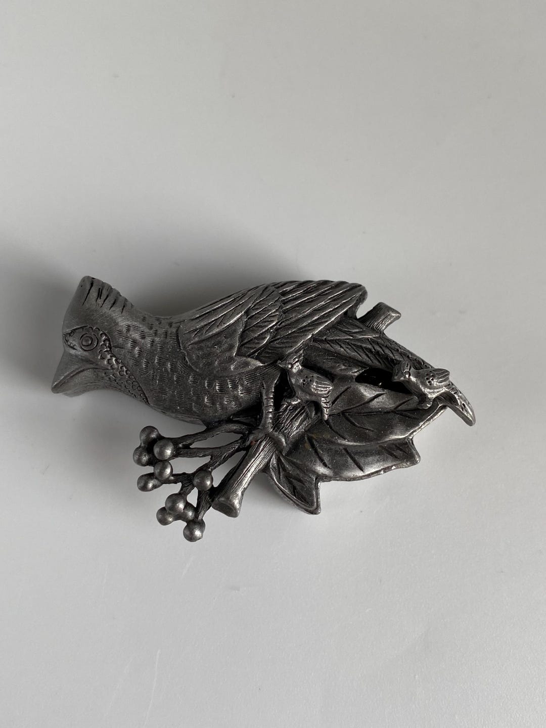 Vintage Torino Pewter Cardinal Bird Trinket Box With Brooch, Necklace ...