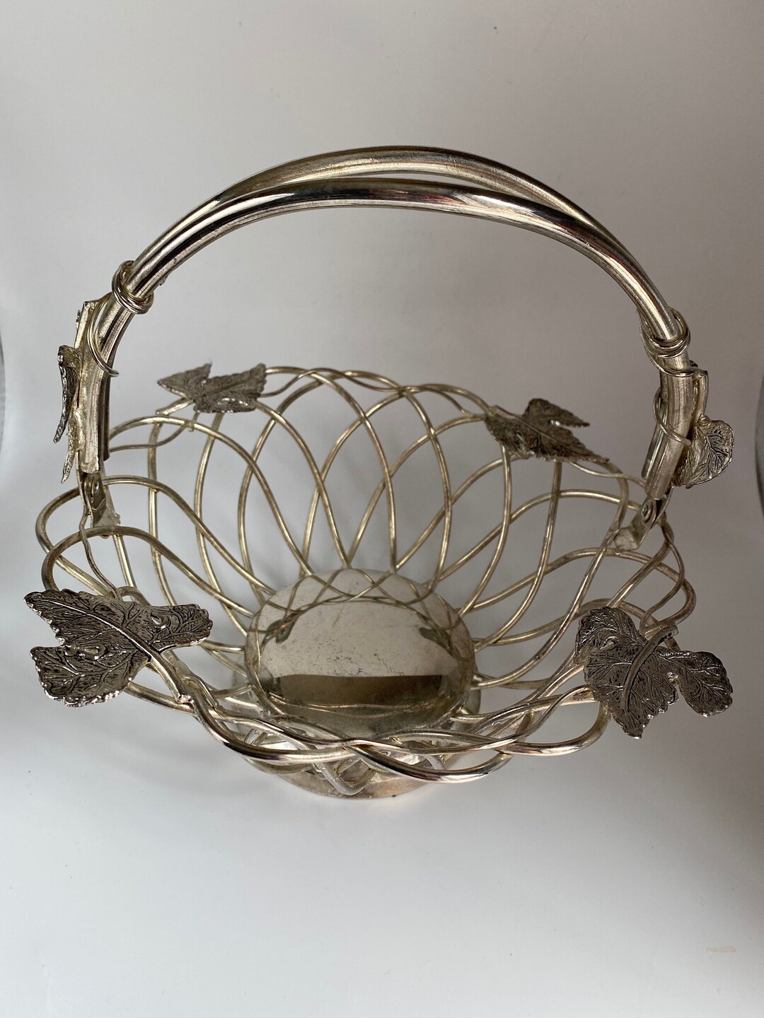 Godinger Silver Plated Wire Basket With Handle, Grape Leaves Basket, 7. ...