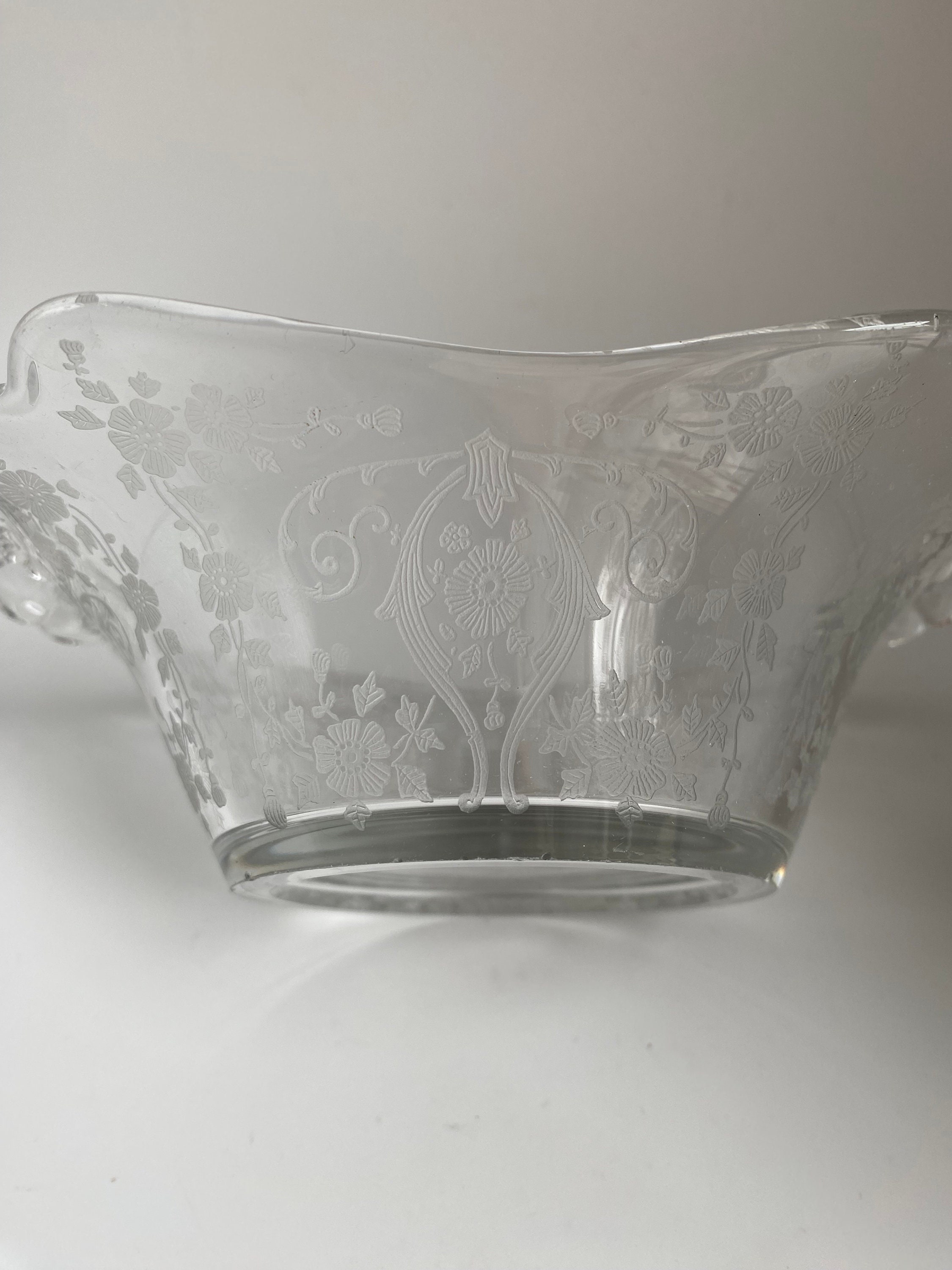 Vintage Cambridge Glass Diane Pattern Floral Bowl With Handles, 6.75x5 ...