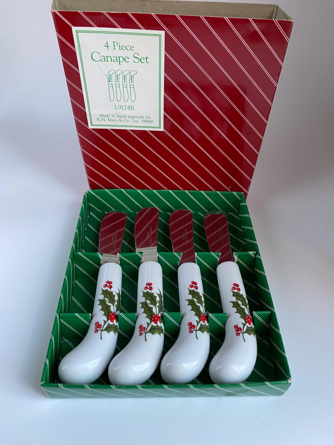 Vintage 4 Piece Holy Leaves and Berries Christmas Canape Cheese ...