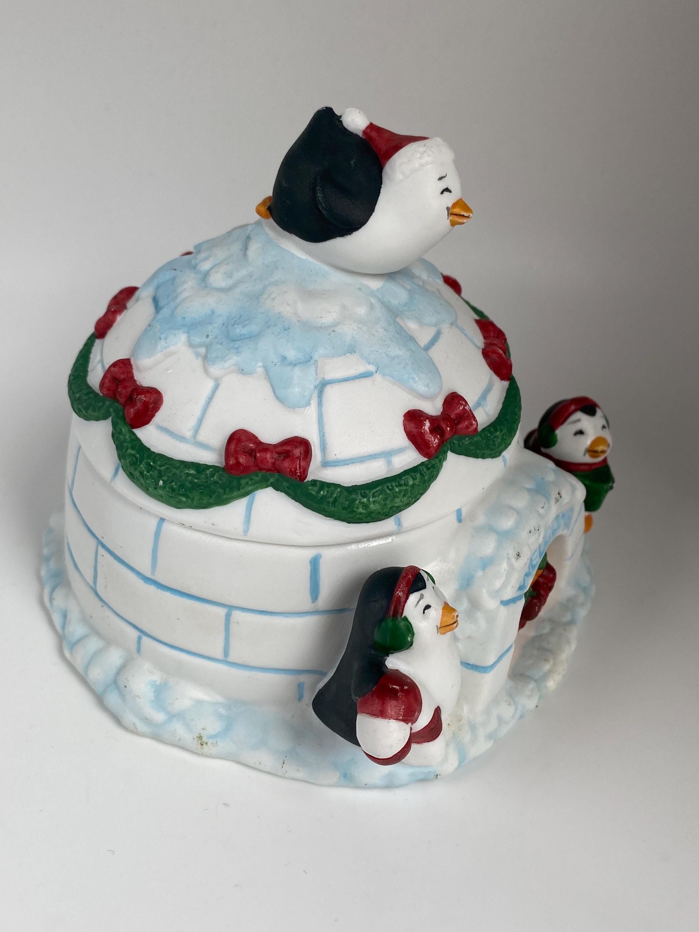 Vintage Figi’s Penguin Igloo Trinket Box / Sugar Bowl, Penguin Family ...