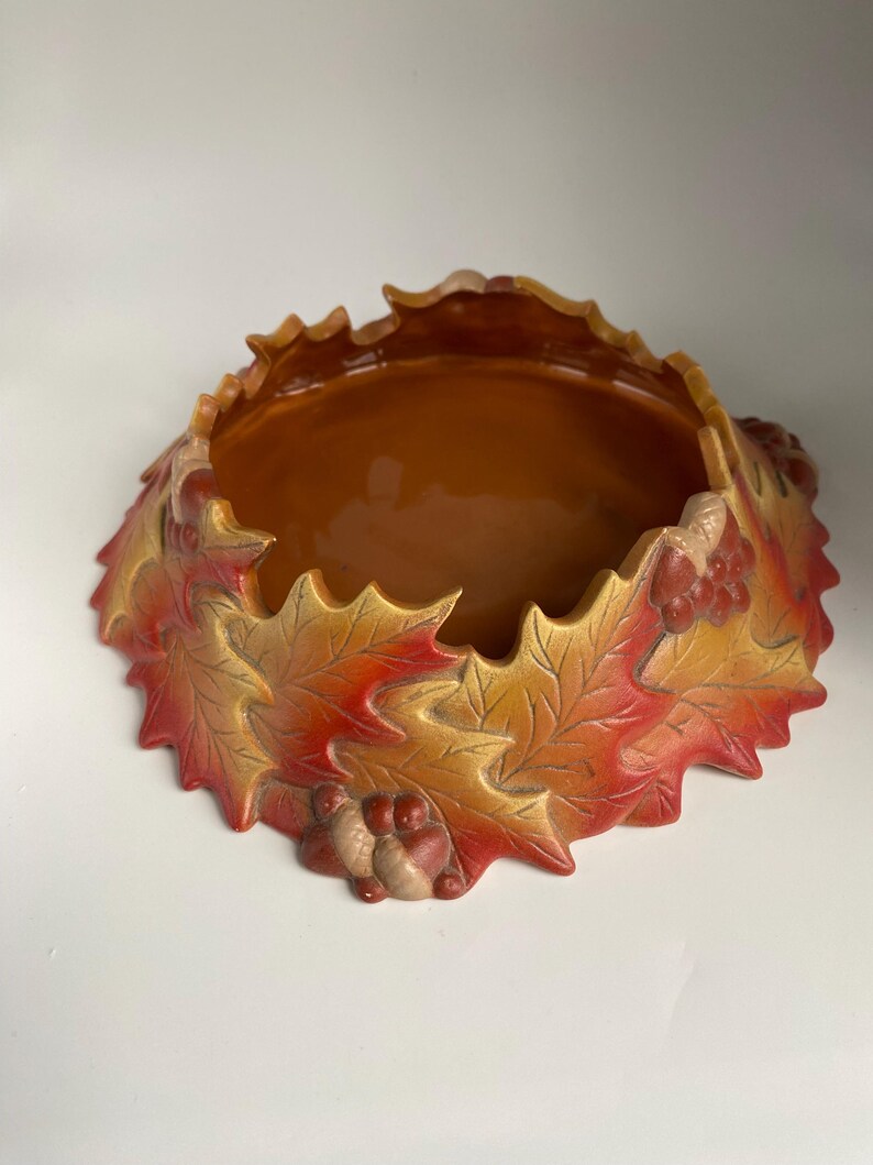 Terracotta Fall Leaves Pattern Centerpiece Console Bowl, 5 Diameter on ...