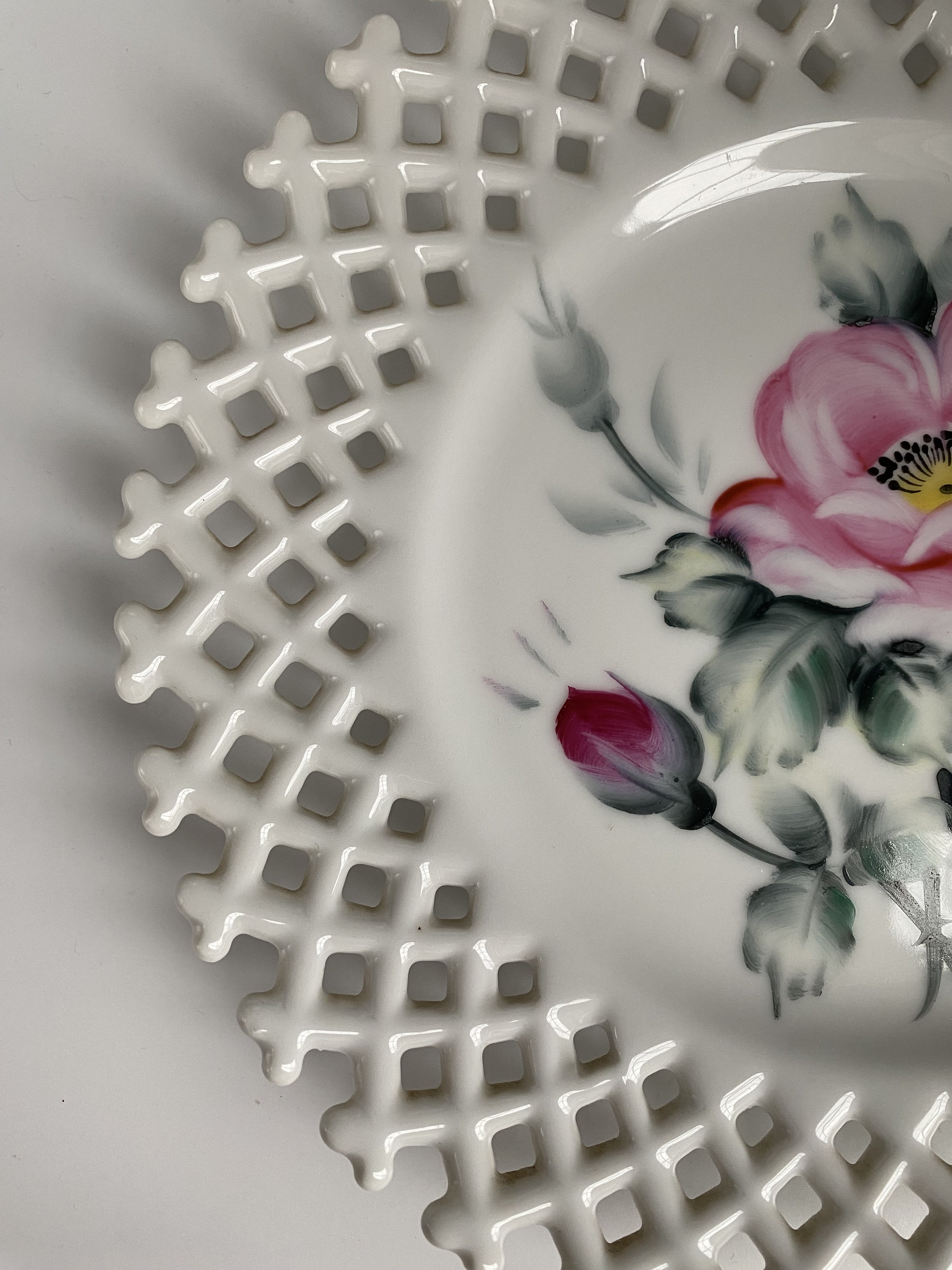 Vintage Lefton China Hand Painted Floral Decorative Plate, Reticulated ...