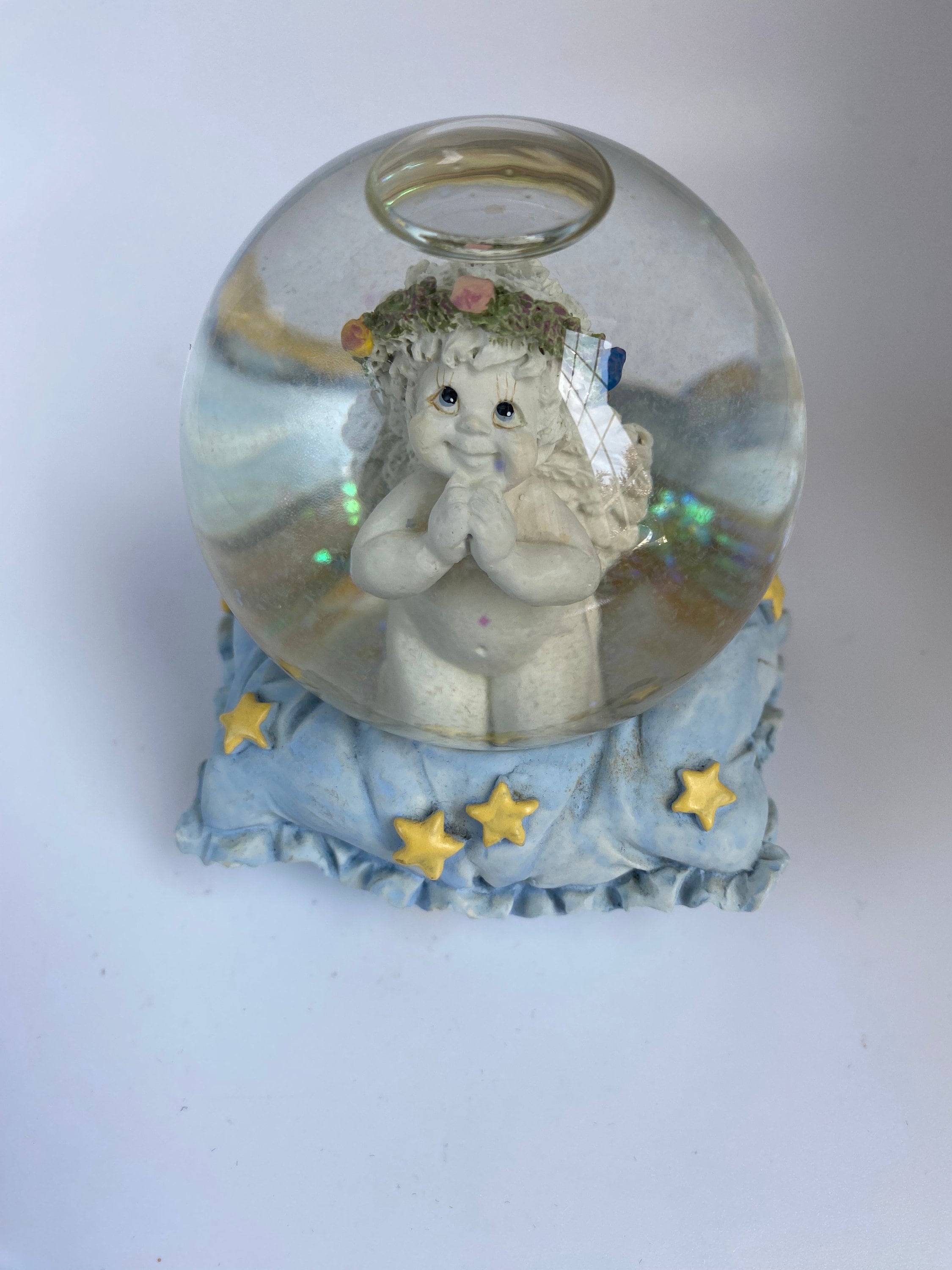 Westland Dreamsicles Praying Cherub on A Pillow Snow Globe, Cherub on A Blue Pillow With Yellow ...