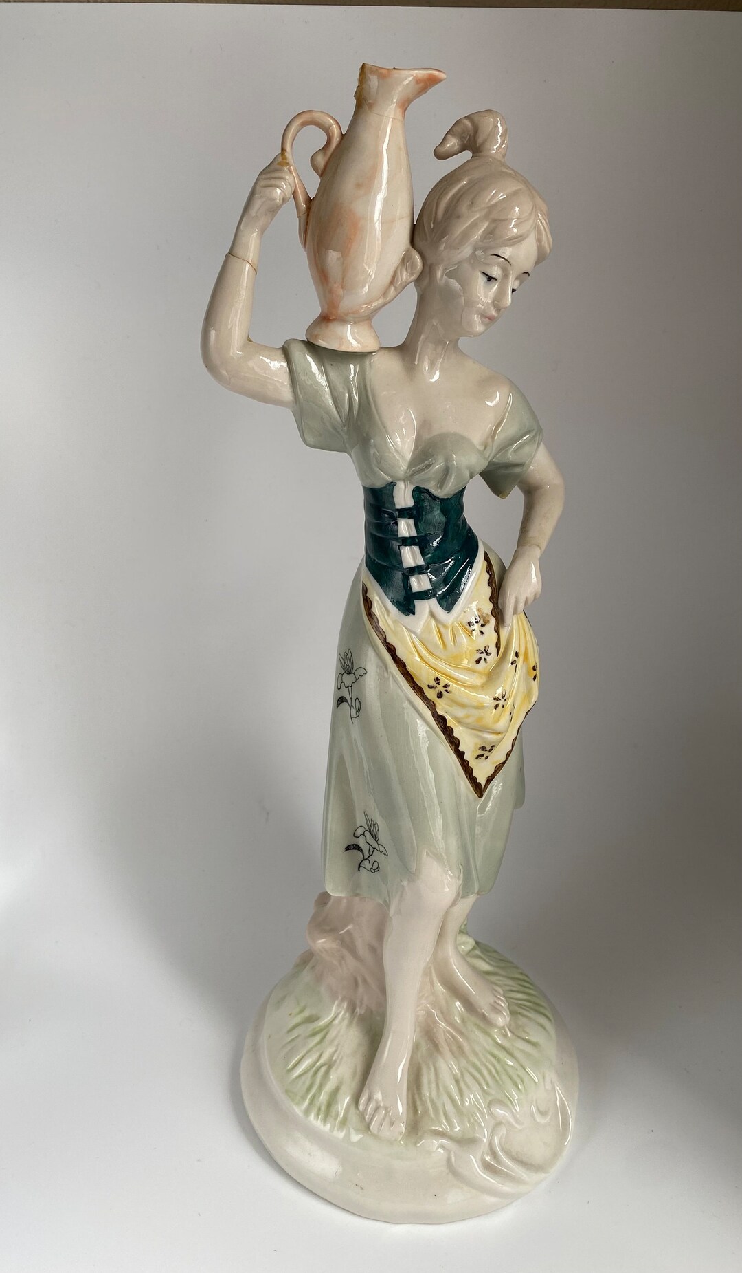 Vintage Woman Carrying A Pitcher Figurine Statue Home Decor, Porcelain ...