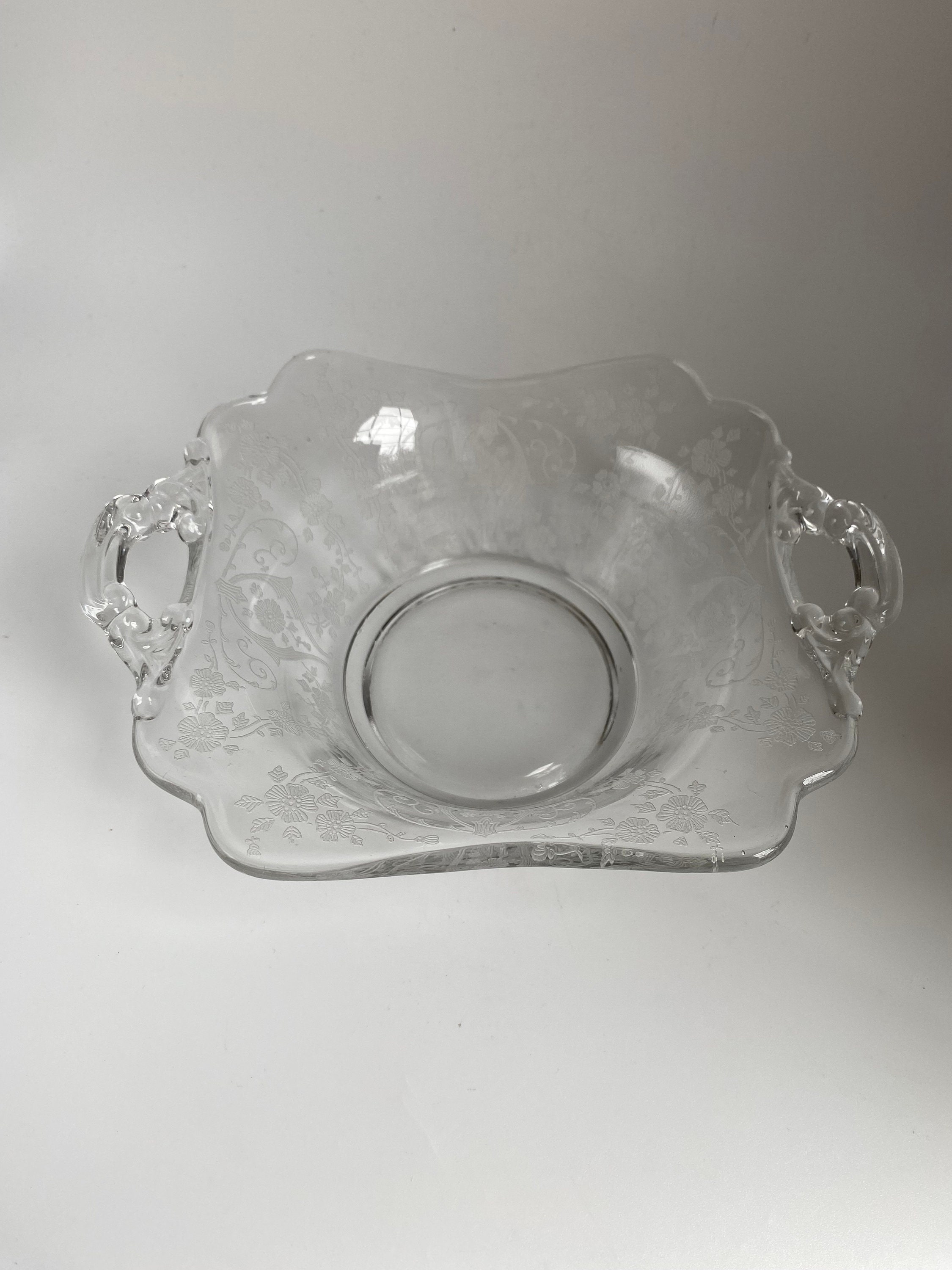 Vintage Cambridge Glass Diane Pattern Floral Bowl With Handles, 6.75x5 ...