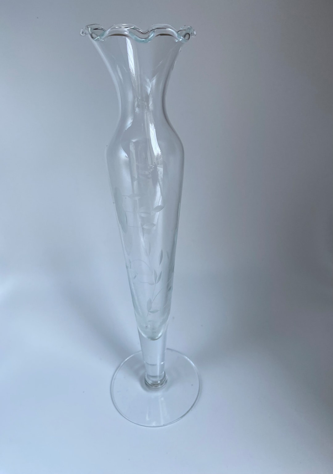 Princess House Etched Crystal Glass Ruffled Top Floral Bud Vase, 10 ...