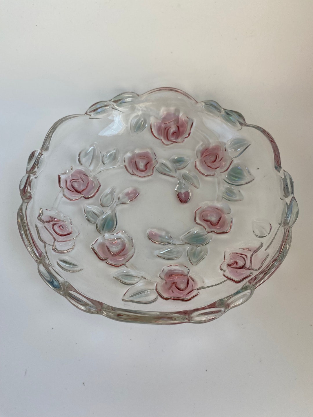 Mikasa Bella Rosa Pattern Crystal Bowl Plate, Embossed Pink Rose ...