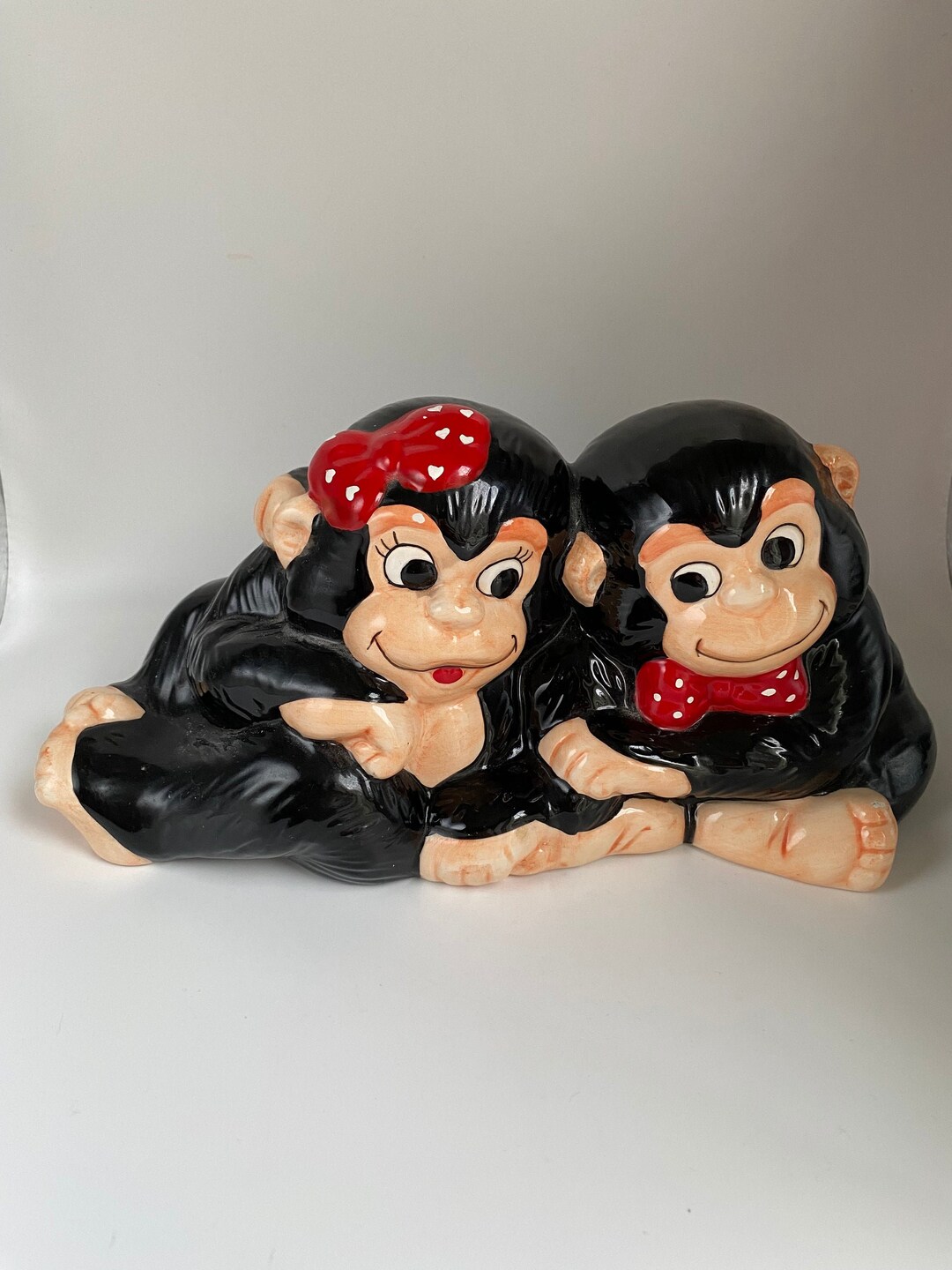 Vintage Girl and Boy Monkeys Money Bank With Two Slots and Stoppers ...