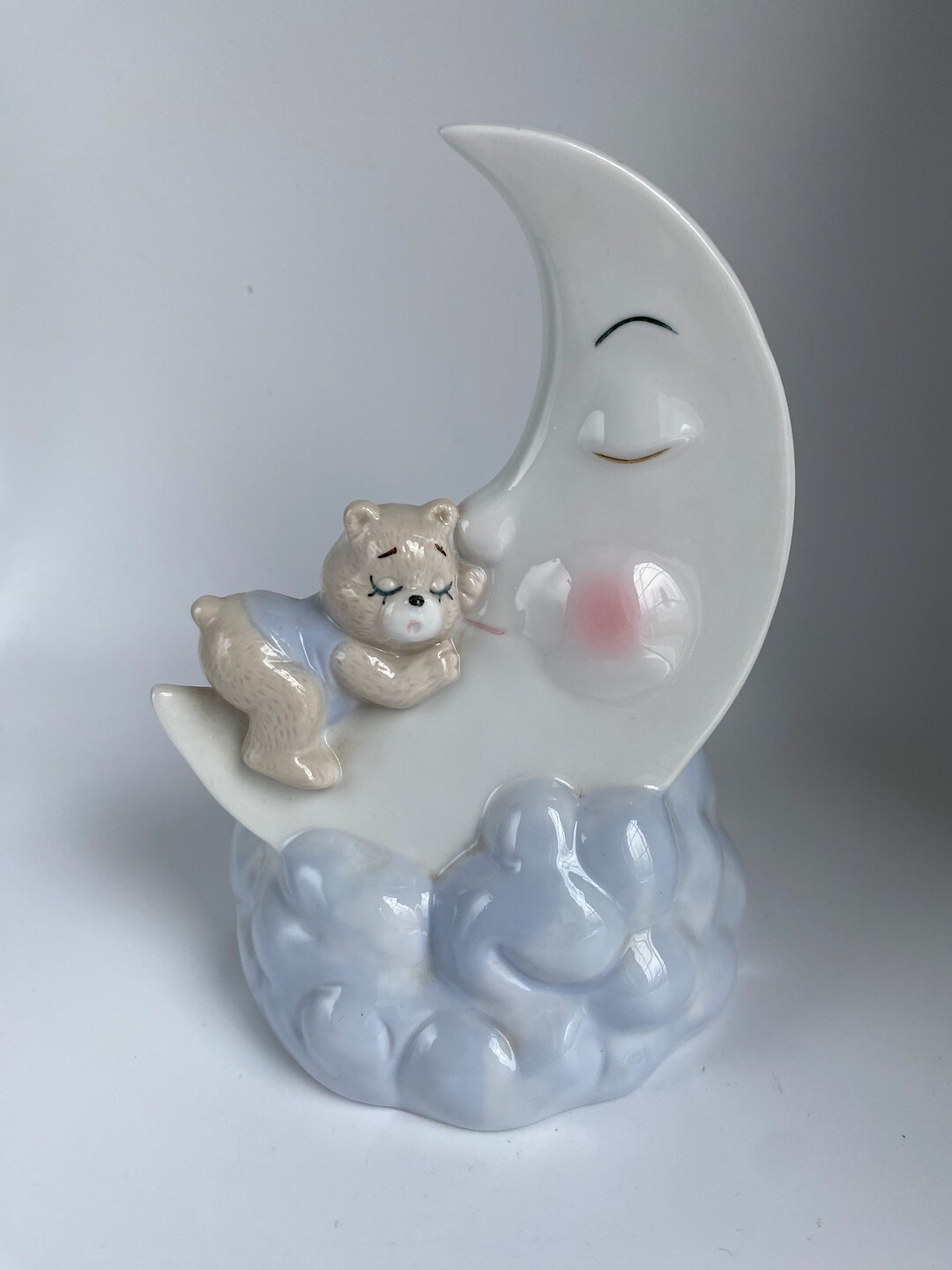 Teddy Bear Sleeping on the Moon Nursery Room Decor, Crescent Moon Baby ...