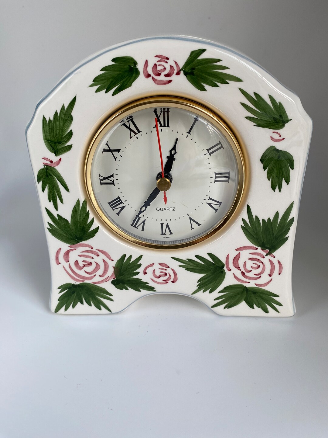 Vintage Porcelain Quartz Mantel Desk Clock, Floral Desk Clock Home ...