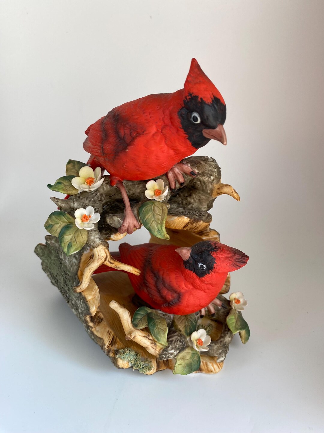 Vintage Lefton China Hand Painted Porcelain Cardinal Birds With Flowers ...