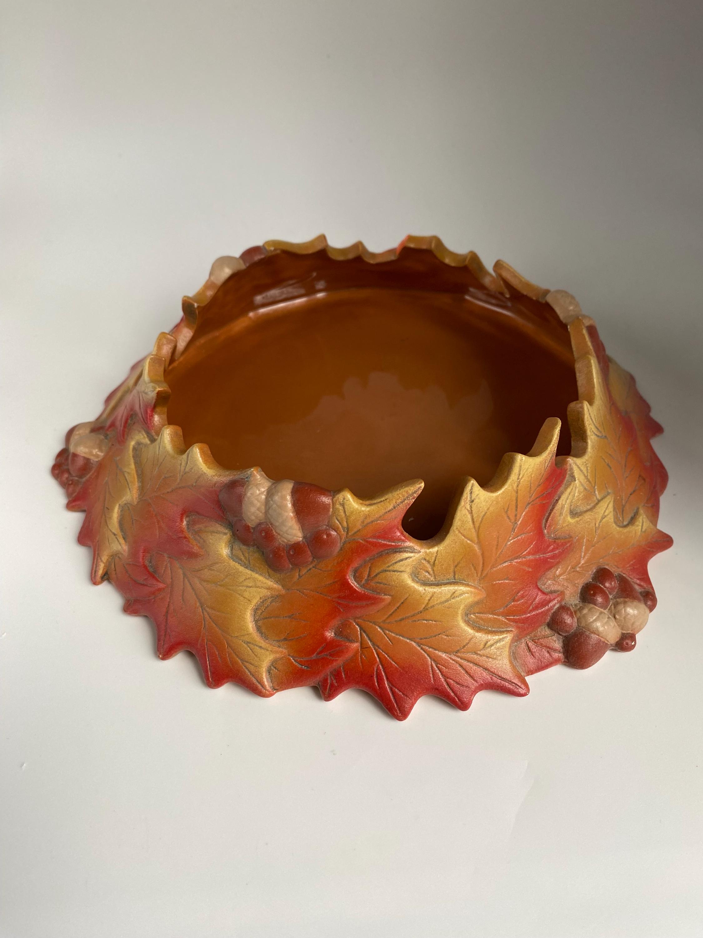 Terracotta Fall Leaves Pattern Centerpiece Console Bowl, 5 Diameter on ...