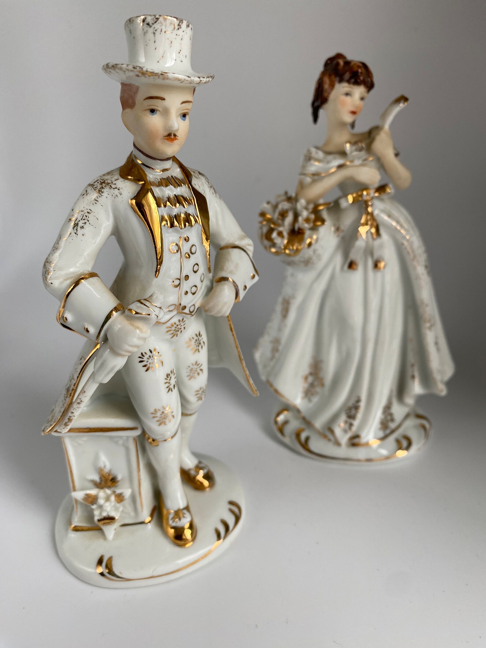 Vintage Lefton China Hand Painted Porcelain Courting Couple Figurines ...