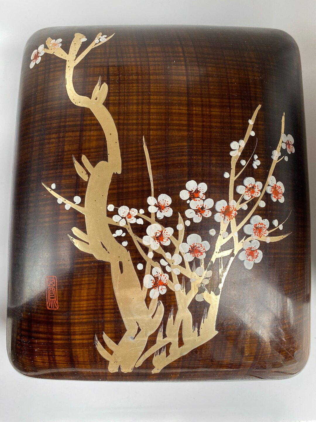 Vintage Japanese Sakura Cherry Blossom Pattern Jacquer Box, Letter ...