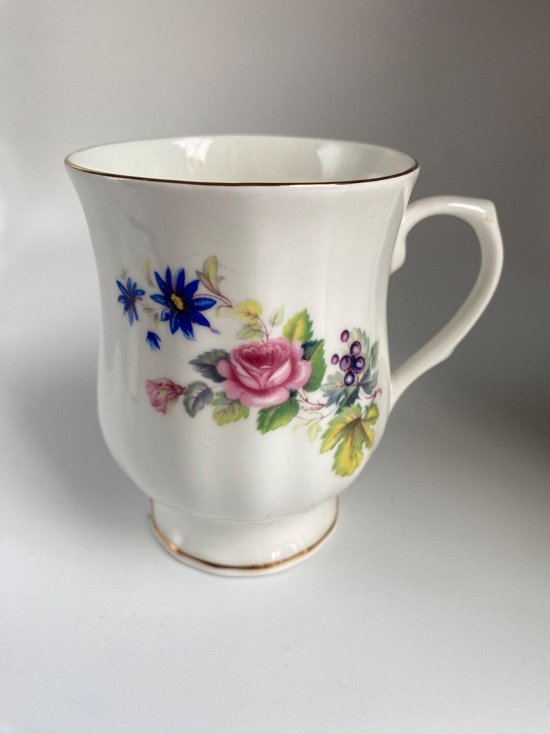Vintage Hitkari Potteries Footed Floral Bone China Coffee Mug, 4” Tall ...