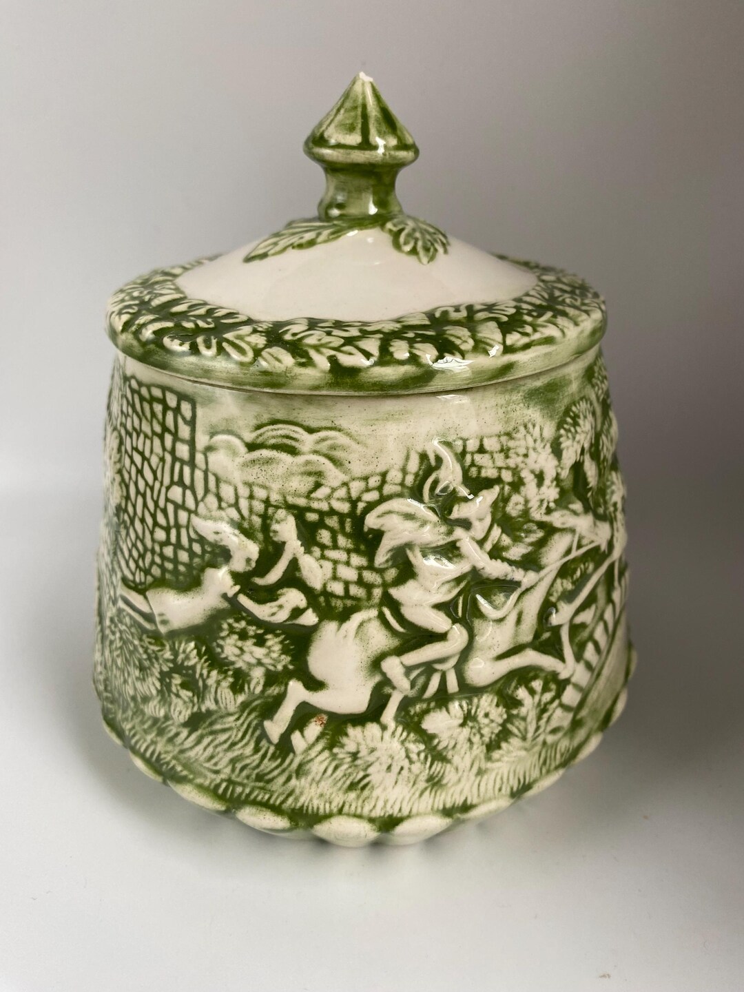 Vintage Majolica Green Tam O’shanter Canister Jar With Lid, Witch and ...