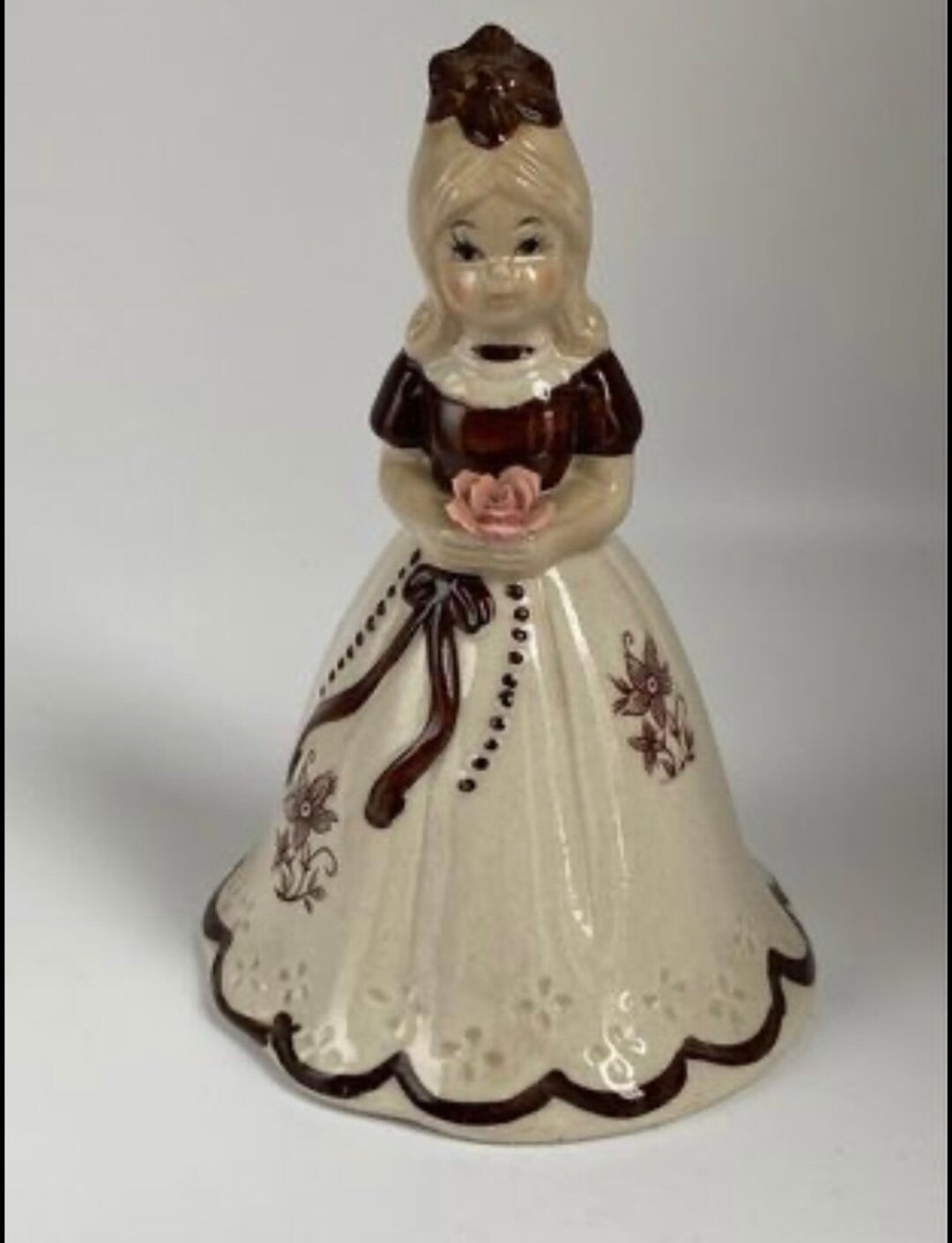 Vintage Brinn Collectible Porcelain Girl With Flowers Figurine Bell, 5. ...