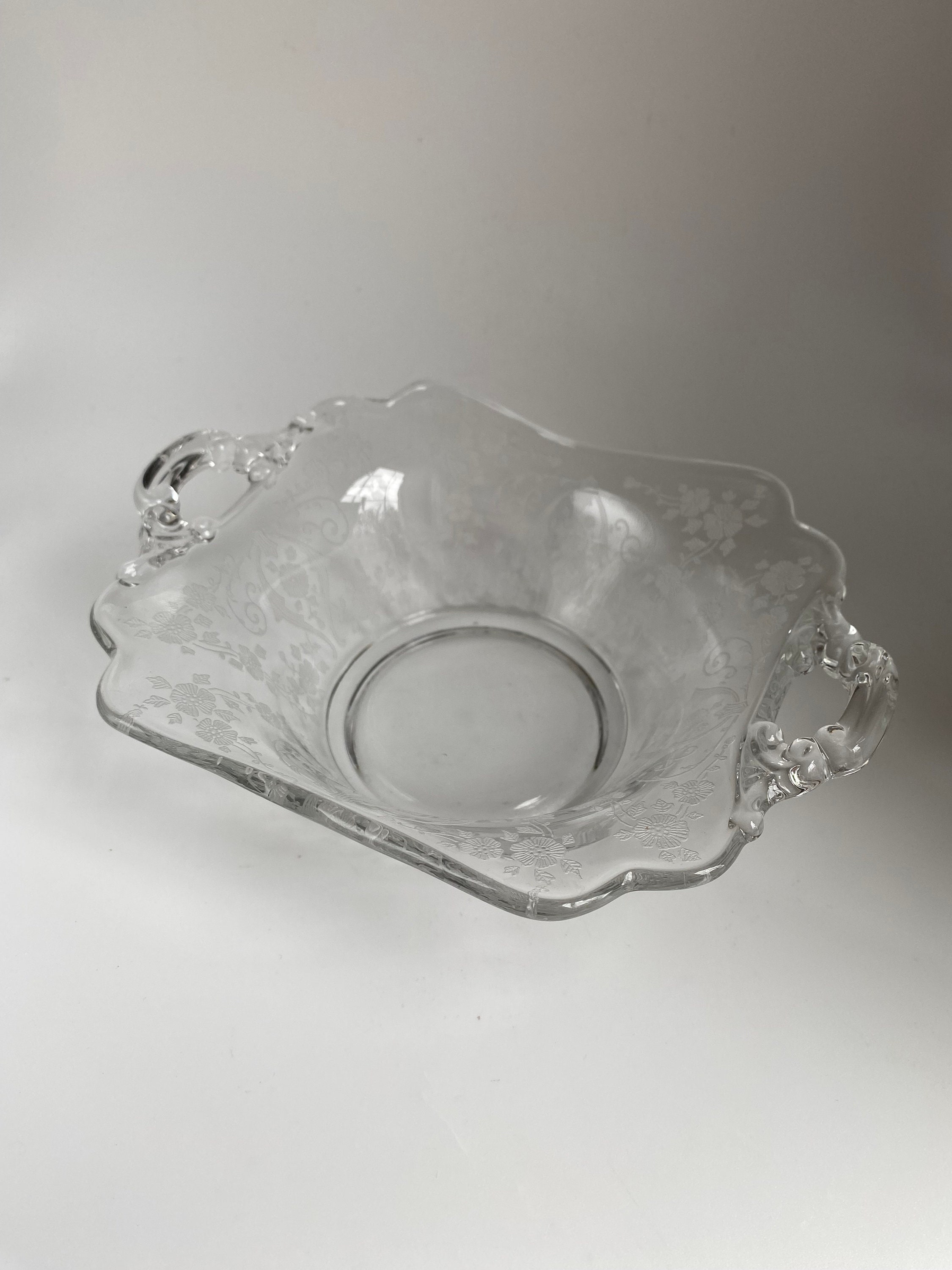 Vintage Cambridge Glass Diane Pattern Floral Bowl With Handles, 6.75x5 ...