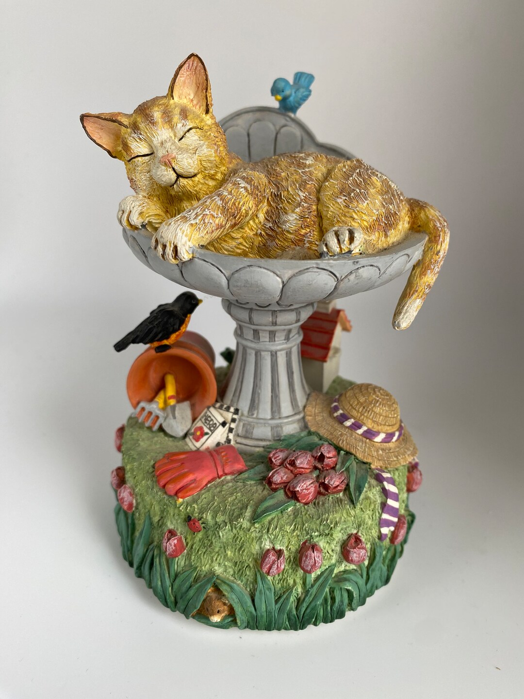 Vintage San Francisco Music Box Company Cat Sleeping on Chair Music Box ...