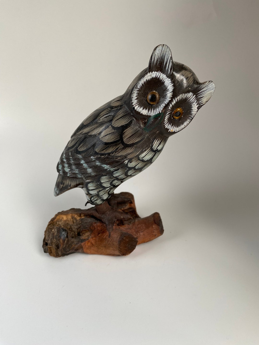 Vintage Hand Crafted and Painted Owl Figurine on A Tree Log, 5” Tall - Etsy