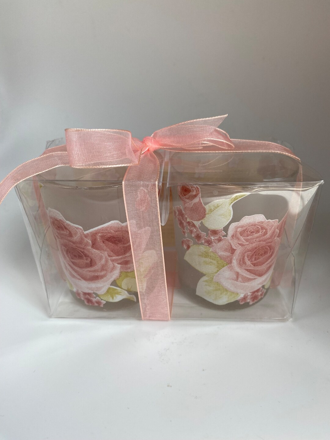 Vintage Greenbrier 2-pack Glass Tea-light Candle Holders, Rose Pattern ...
