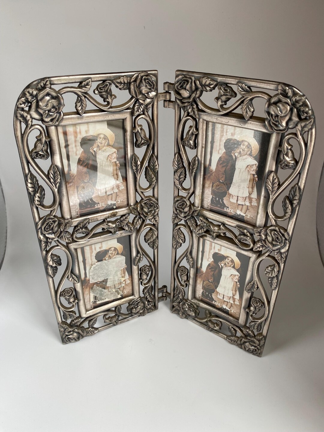 Vintage Metal Rose Floral Ornate Photo Frame With Four Openings for 2 ...
