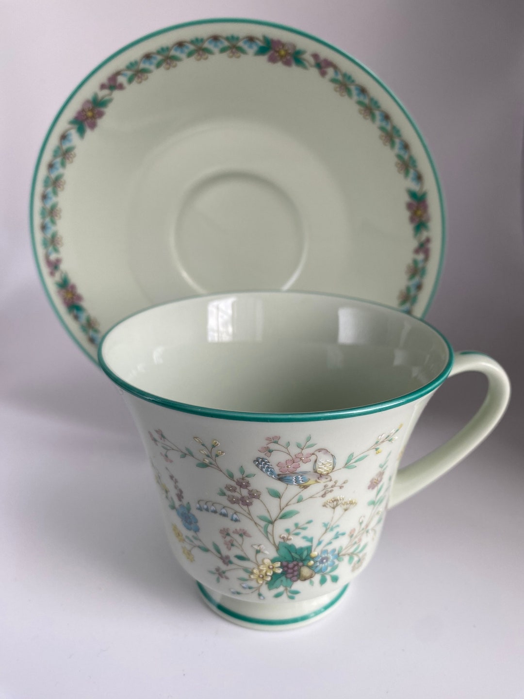 Noritake Japan Paradise Tea Cup and Saucer, #8223, Green Floral ...