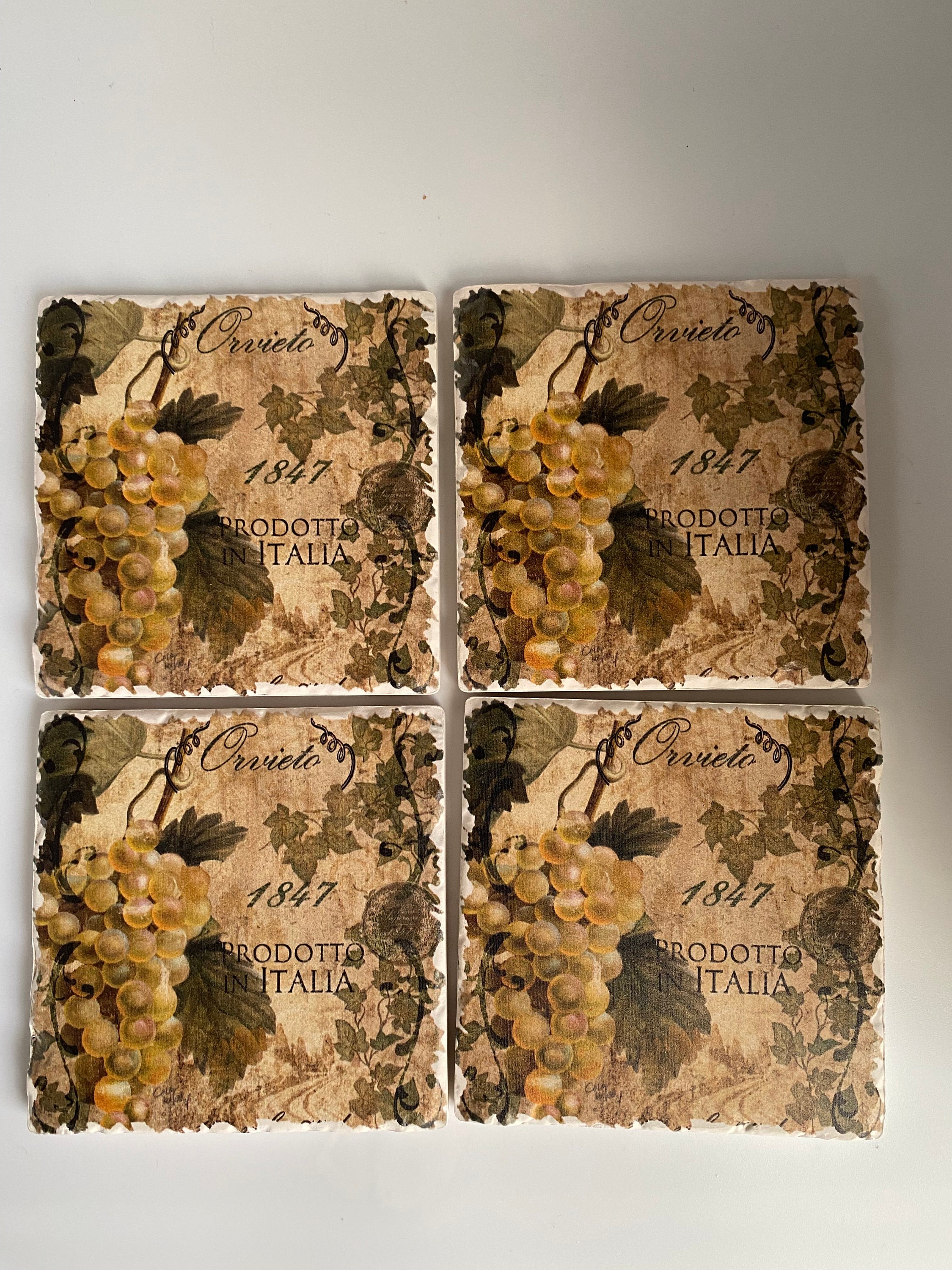 Vintage Counter Art Tumbled Tile Coasters, Grape Vine Design Square ...