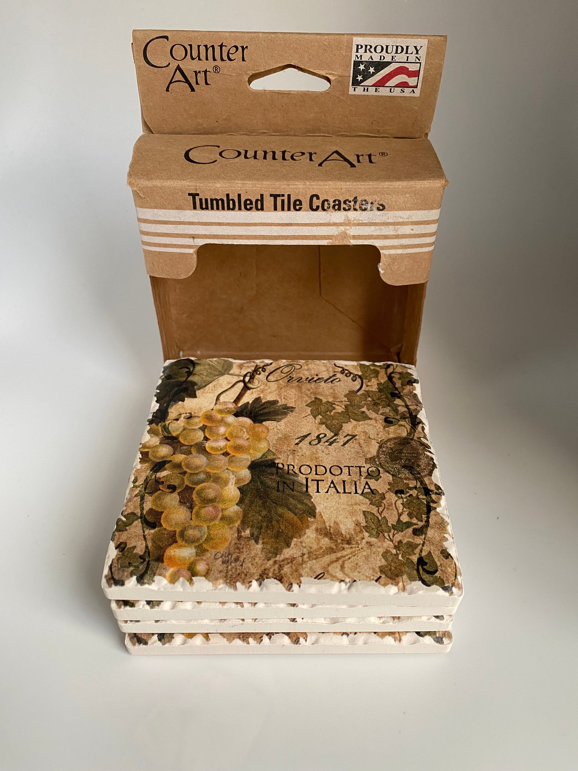 Vintage Counter Art Tumbled Tile Coasters, Grape Vine Design Square ...