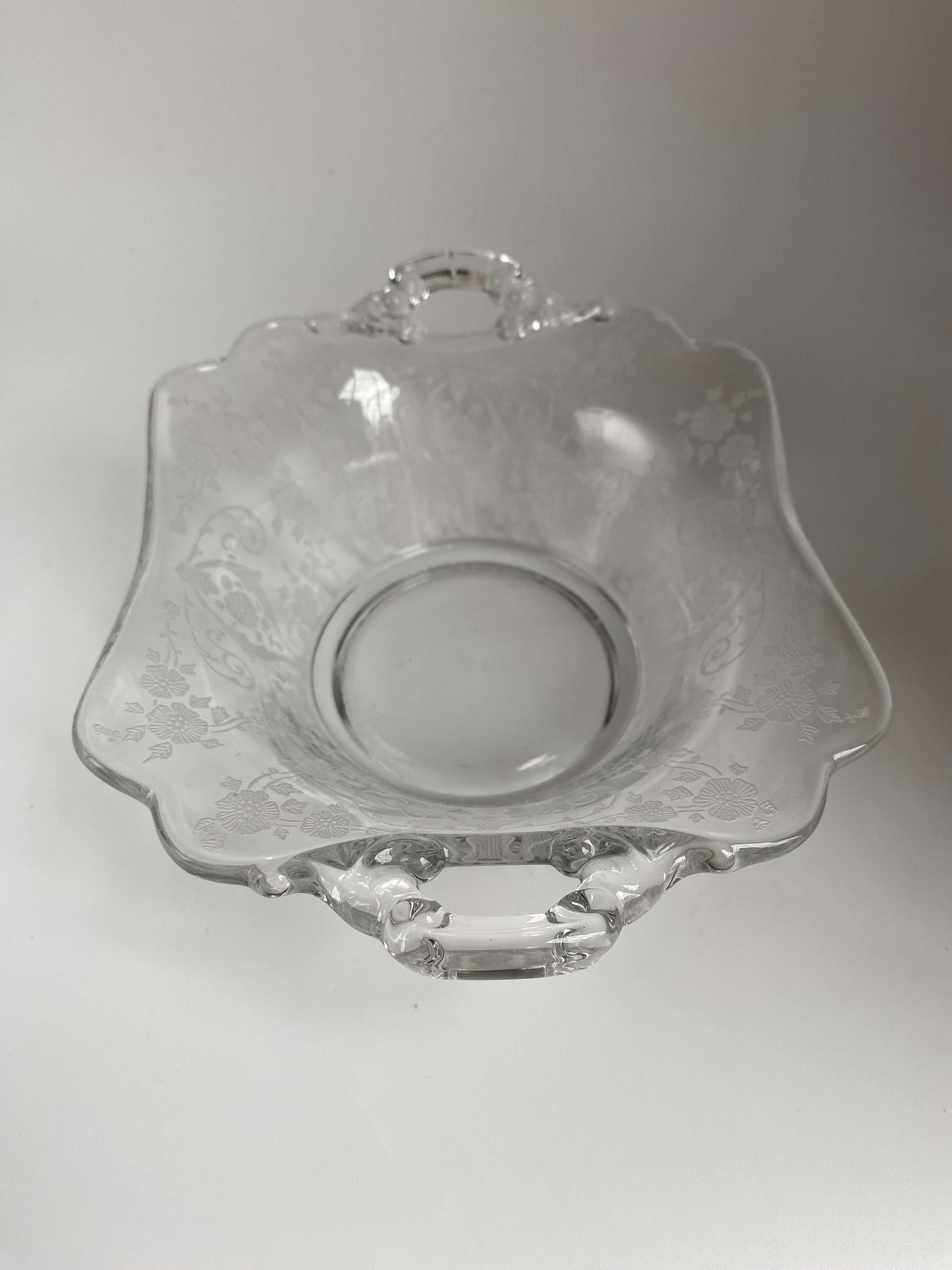 Vintage Cambridge Glass Diane Pattern Floral Bowl With Handles, 6.75x5 ...