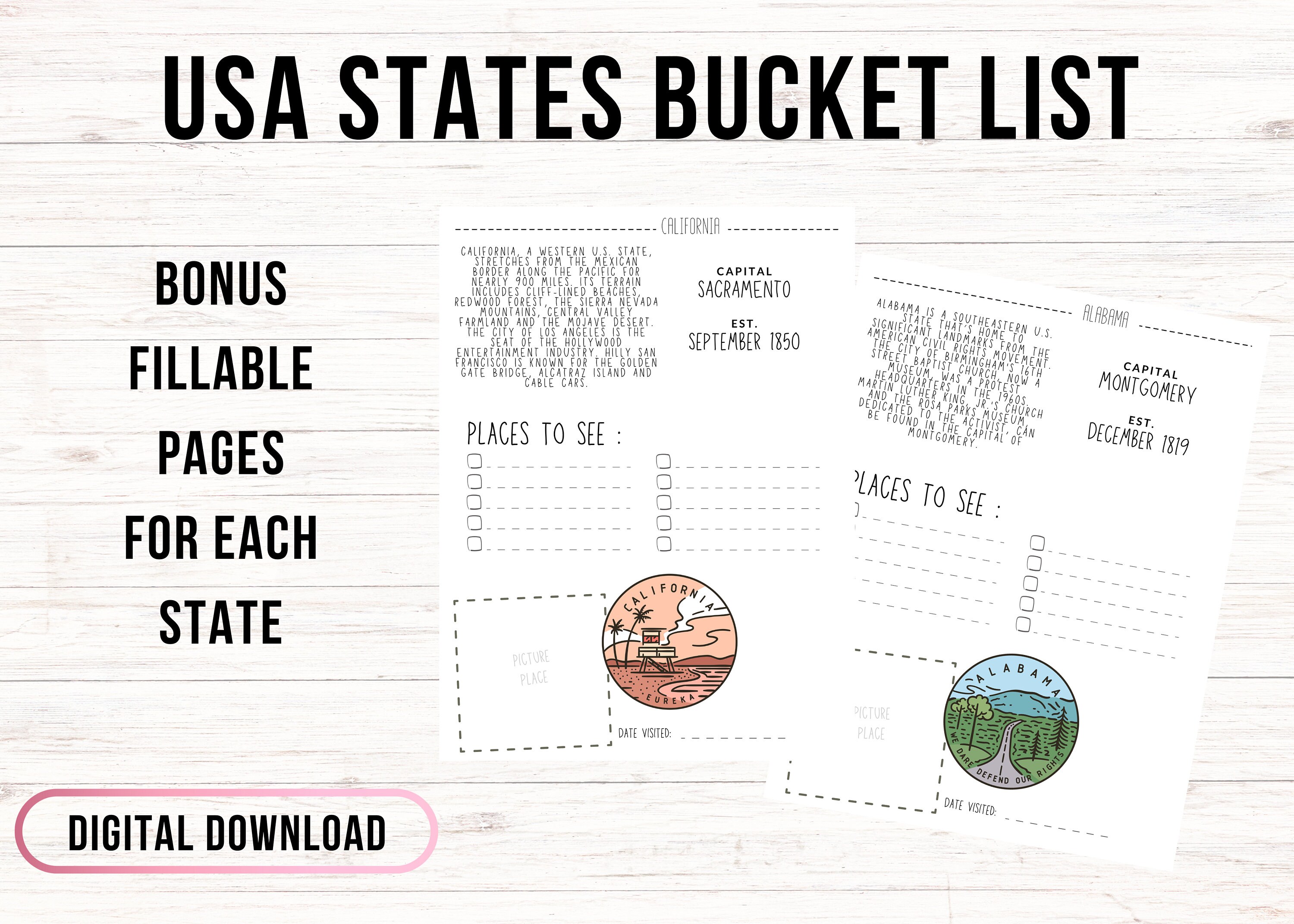 Printable USA States Bucket List With Maps and Checklist US - Etsy
