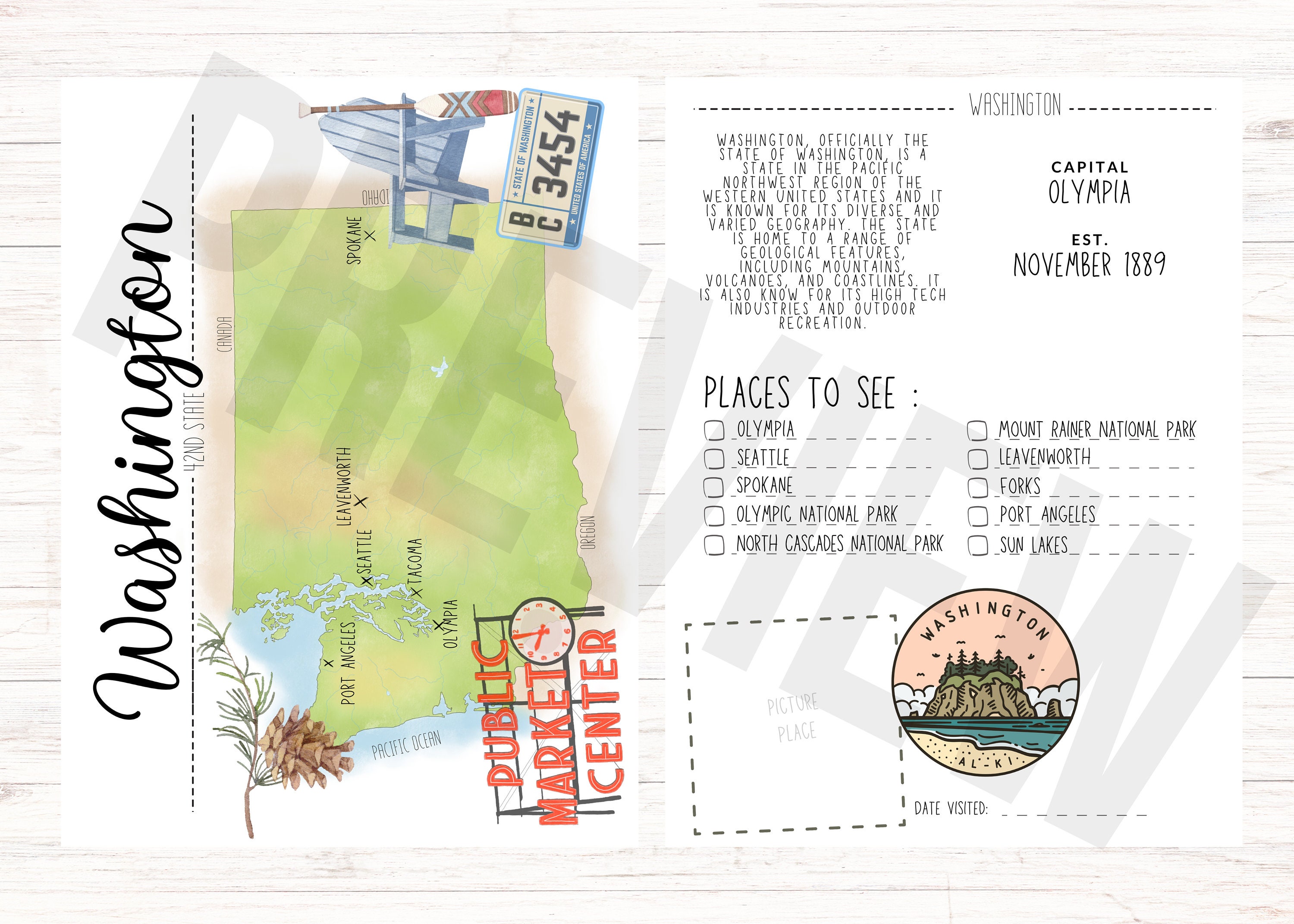 Printable USA States Bucket List With Maps and Checklist US - Etsy