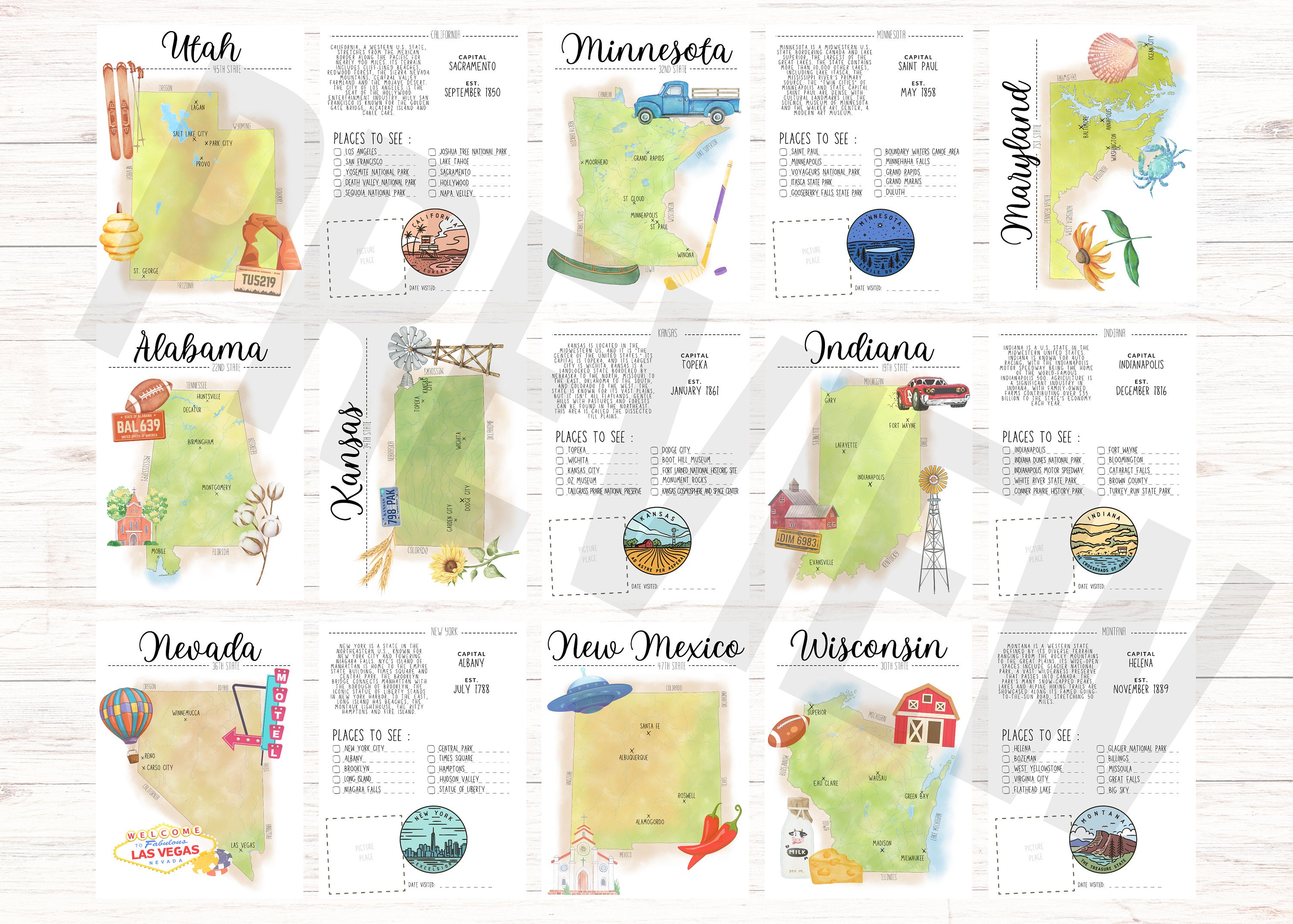 Printable USA States Bucket List With Maps and Checklist - US Letter ...