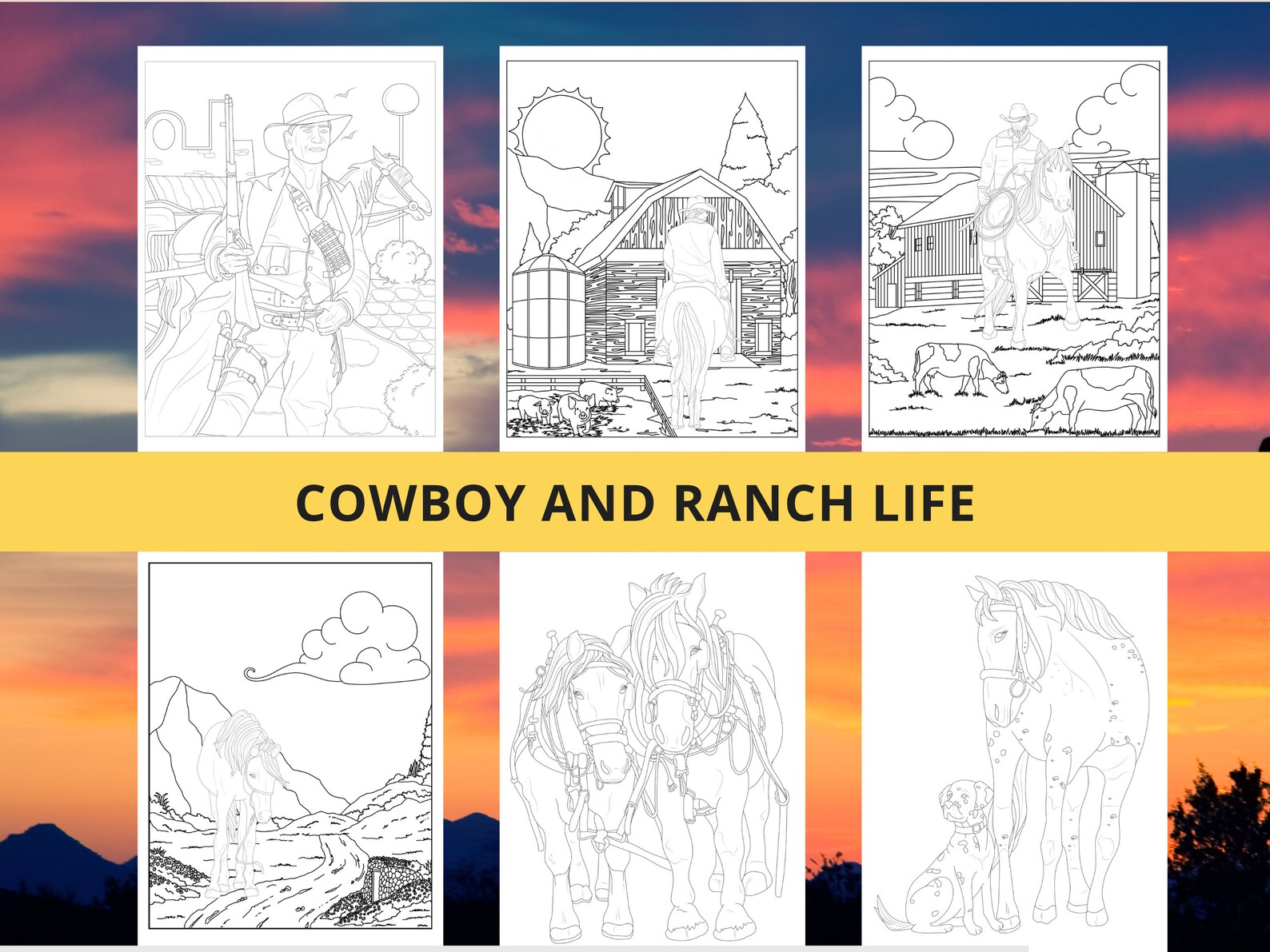 Cowboy Coloring Book/printable Coloring Pages/ Ranch, Rodeo Cowboy and ...