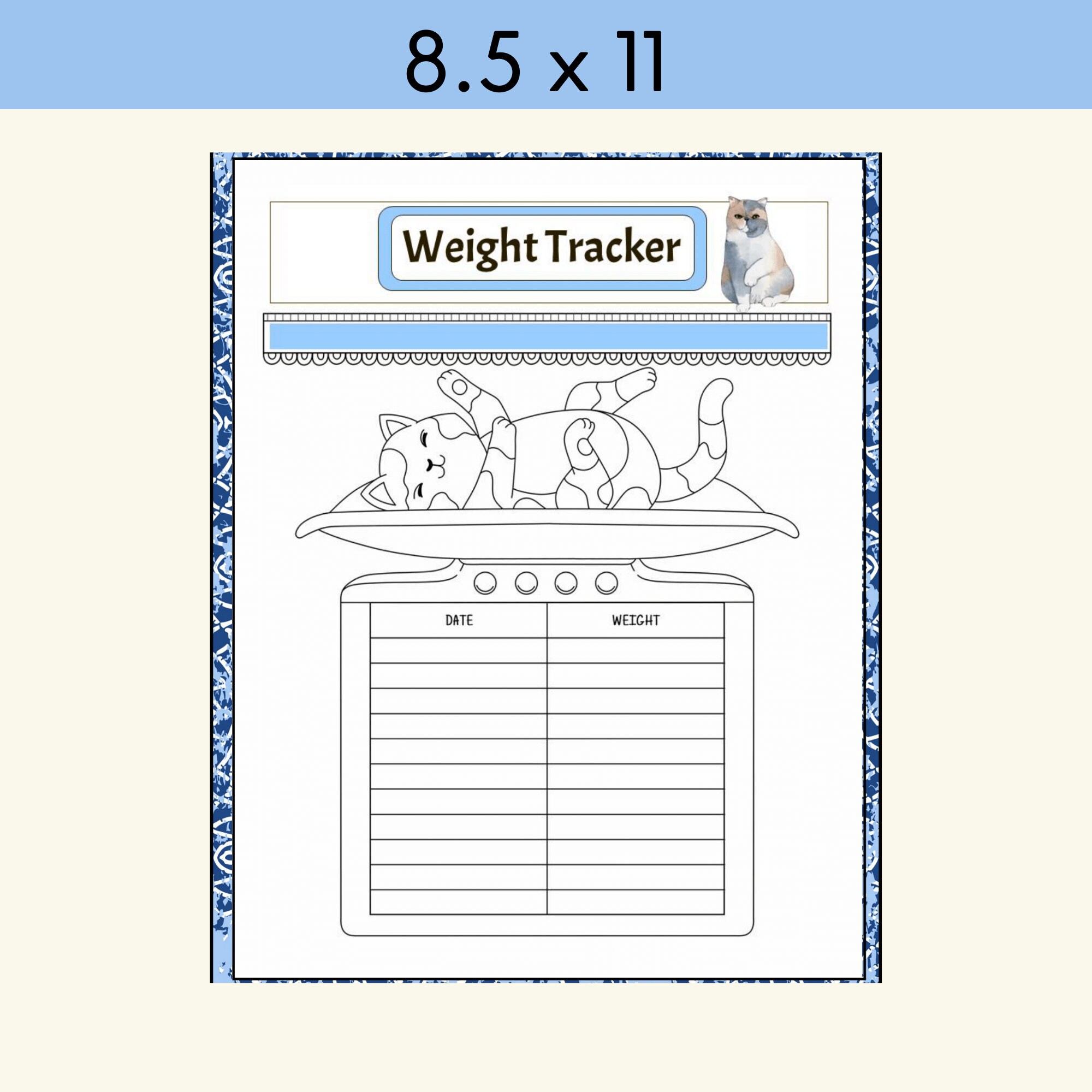 Weight Tracker BLUE Weight Tracker for Cats and Kittens Digital ...