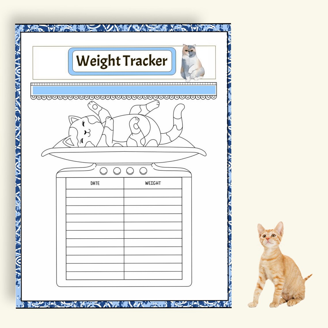 Weight Tracker BLUE Weight Tracker for Cats and Kittens Digital ...
