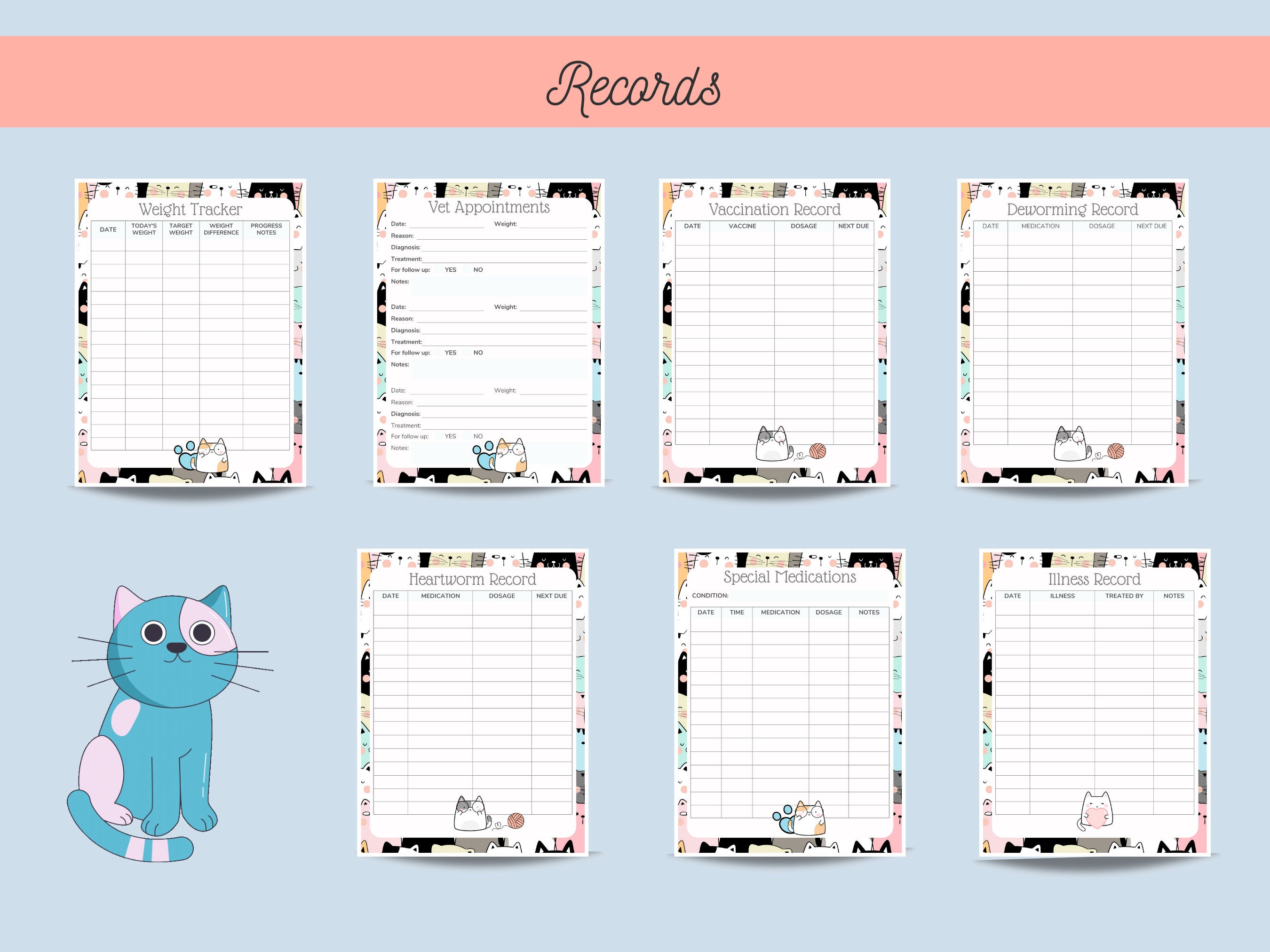 Cat Care Planner and Journal/pet Planner/ Printable Records/health ...